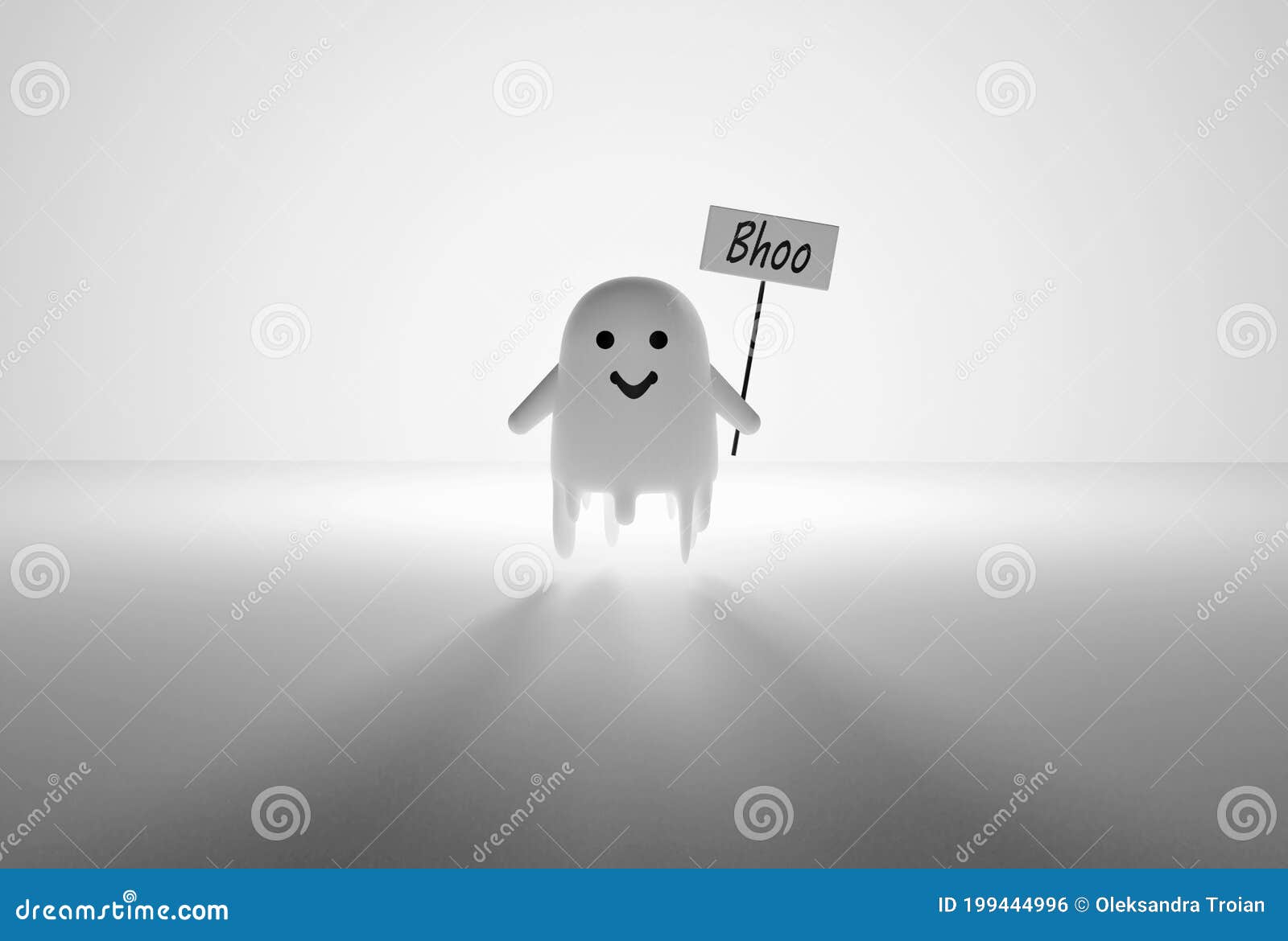 Funny Friendly Ghost Flying on Isolated White Background, 3d Render of ...
