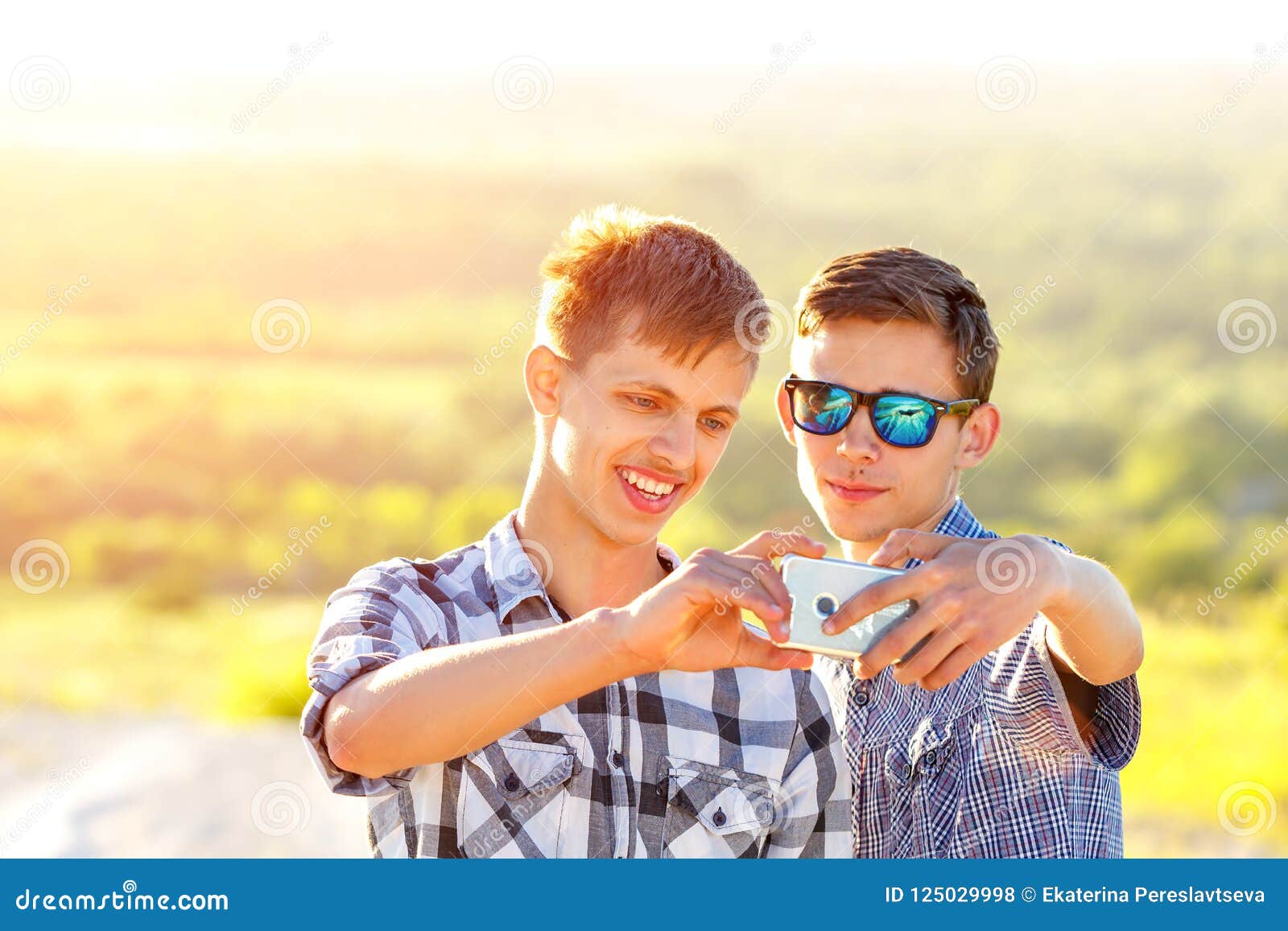 Funny Friends Take Selfies on a Sunny Day Stock Photo - Image of face ...