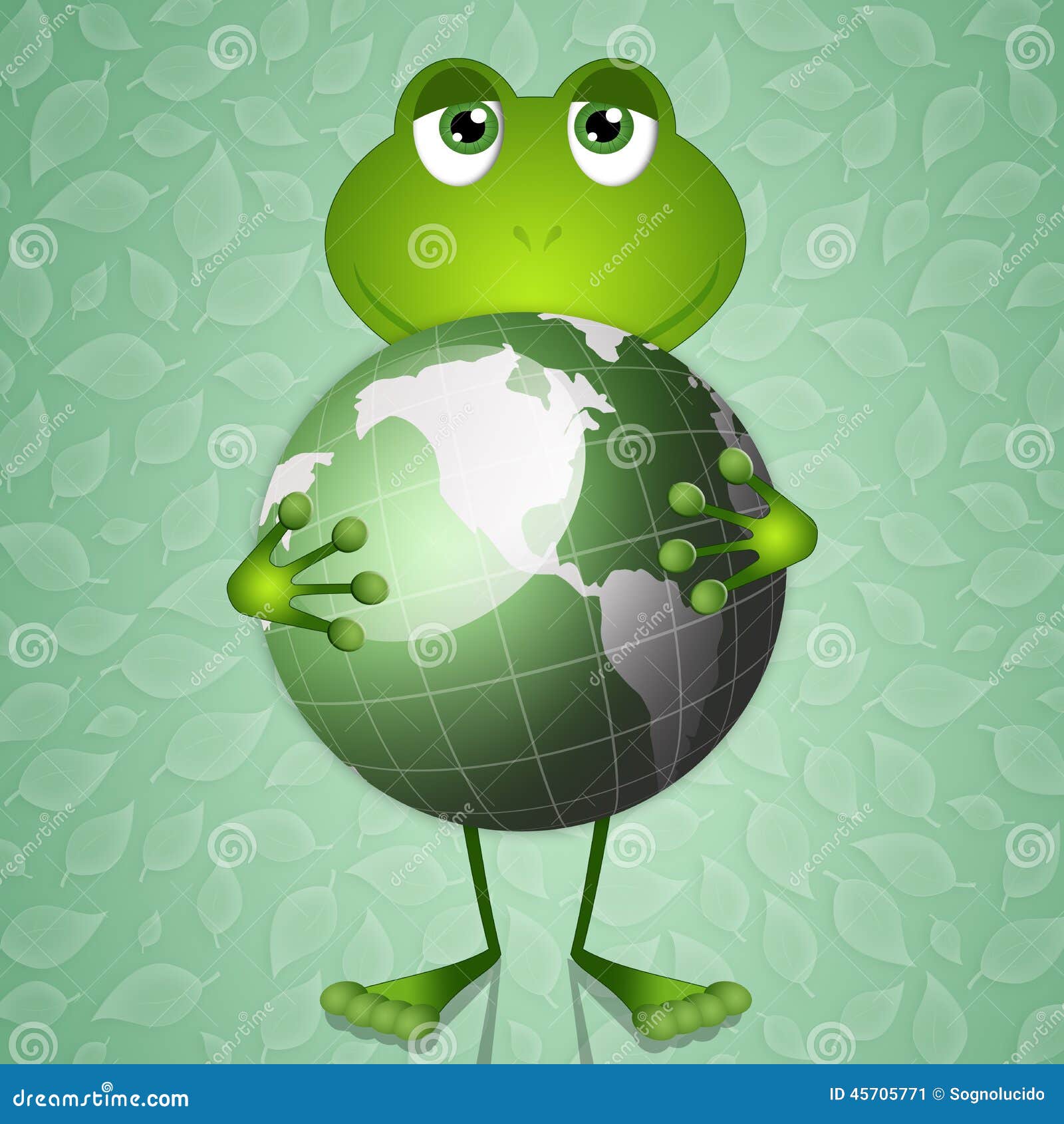 Funny Frog with Green Earth Stock Illustration - Illustration of ...
