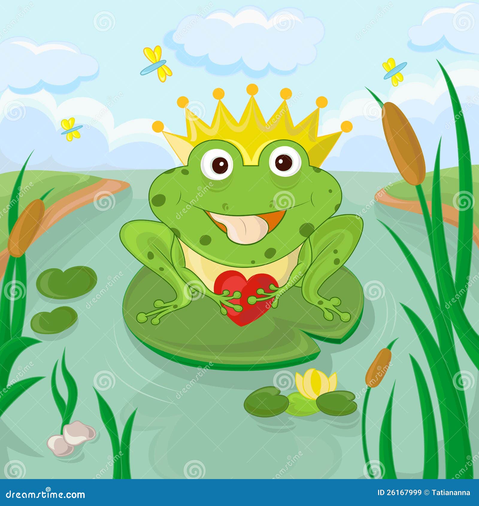 Funny frog with heart stock vector. Illustration of landscape - 26167999