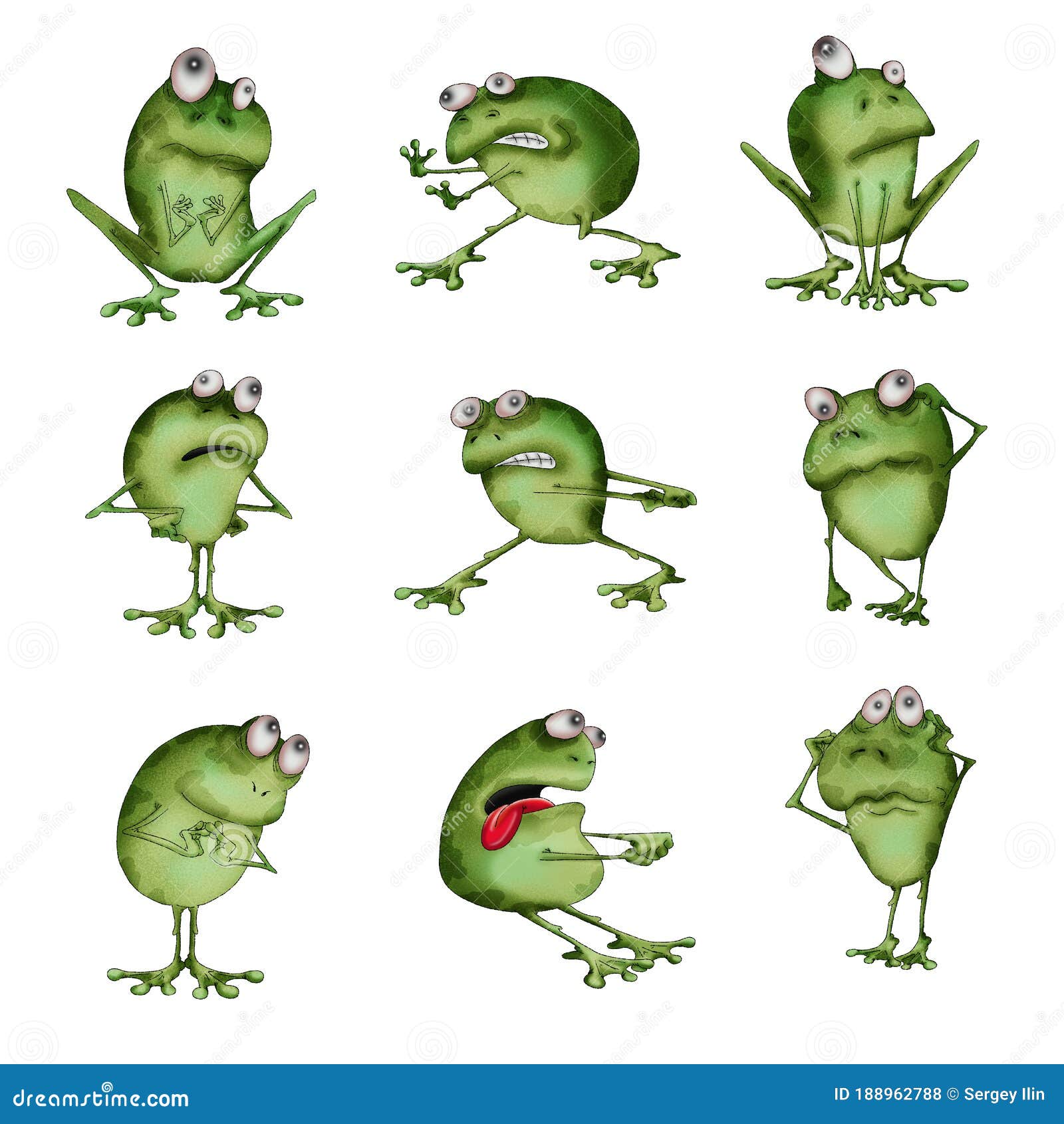 Funny Frog in Various Poses and Emotions Stock Illustration ...