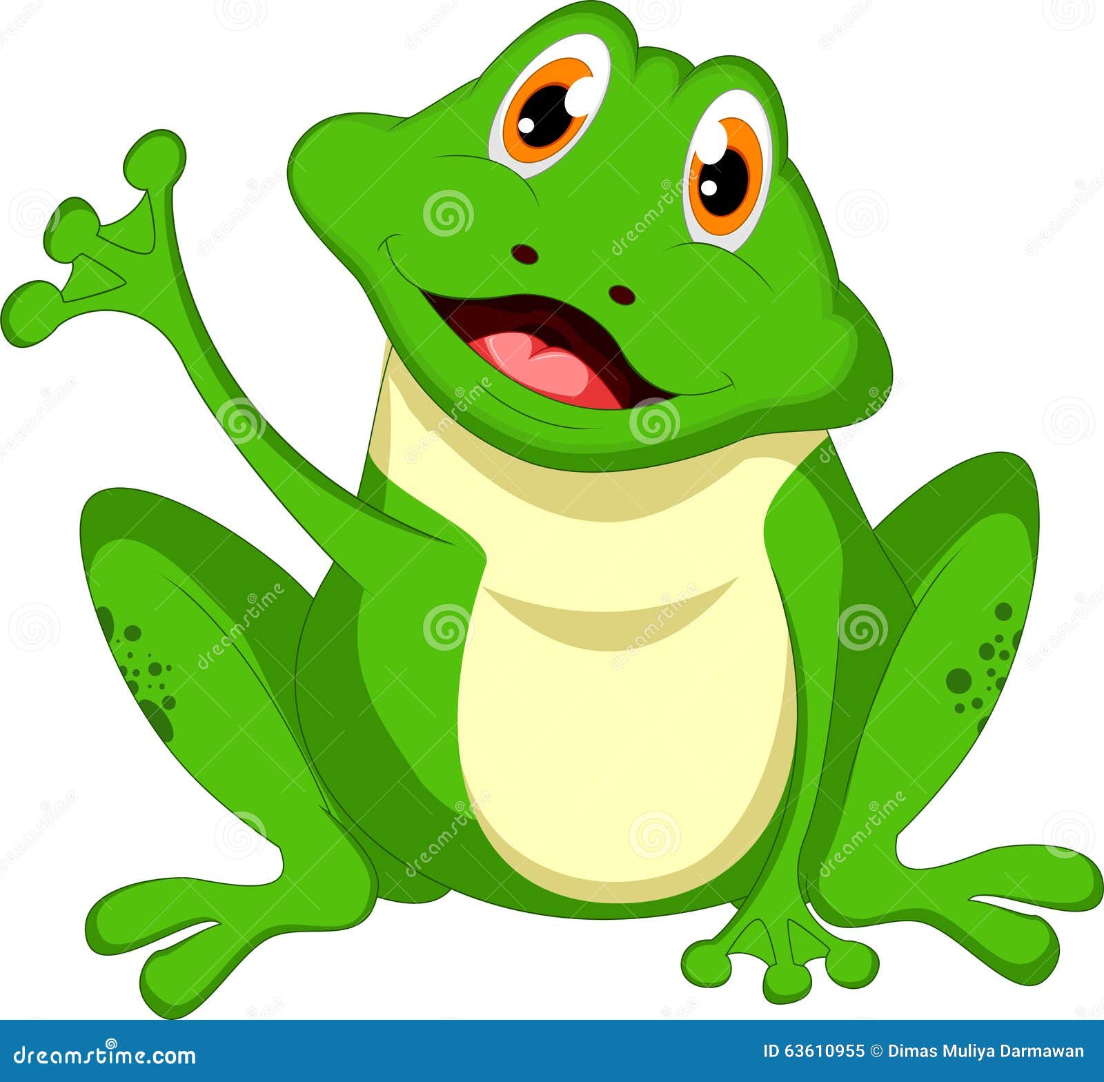 Funny frog waving cartoon stock illustration. Illustration of happy ...