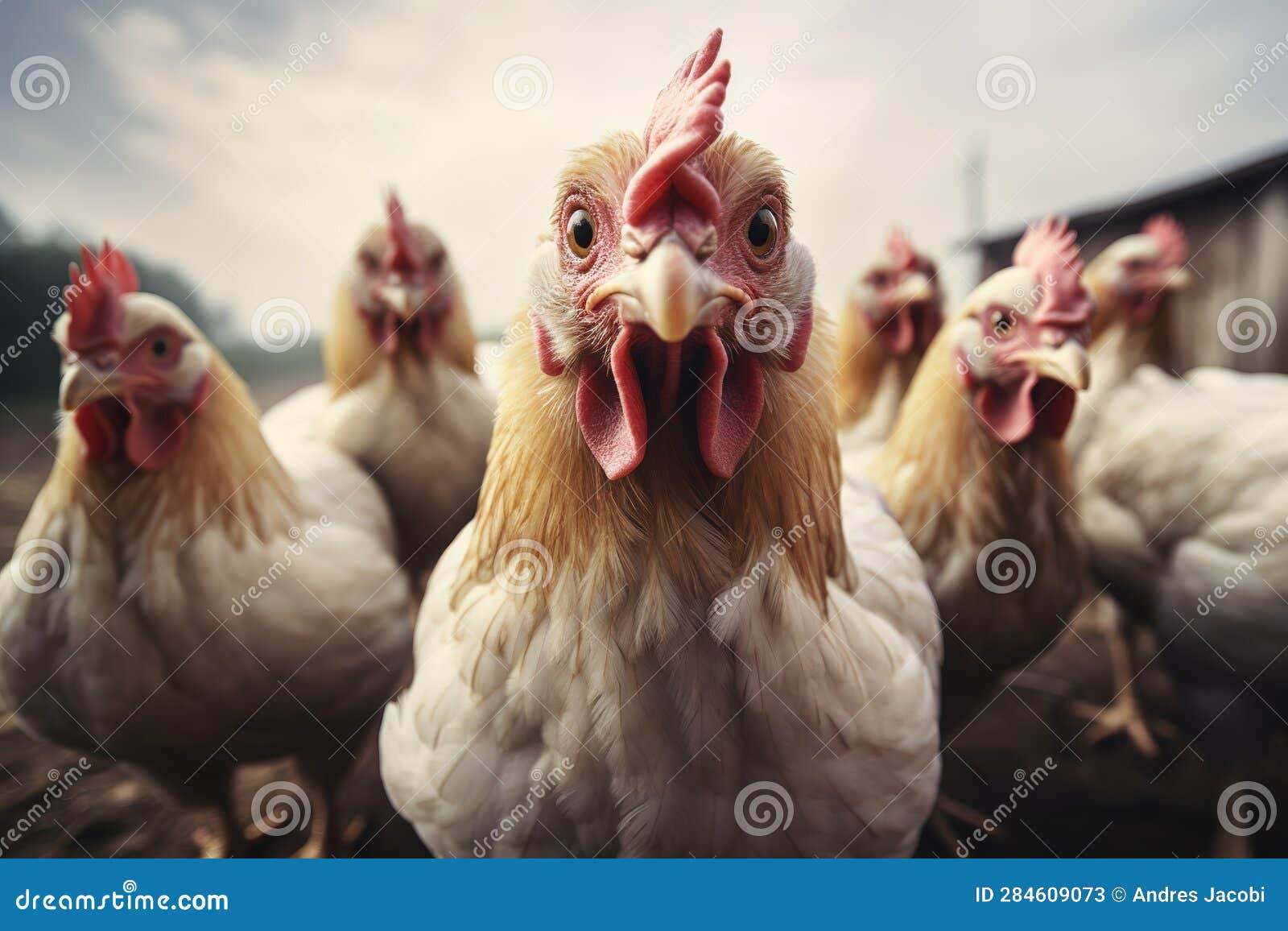 Funny Front View Portrait of Chicken Looking Curiously at Camera. Stock ...