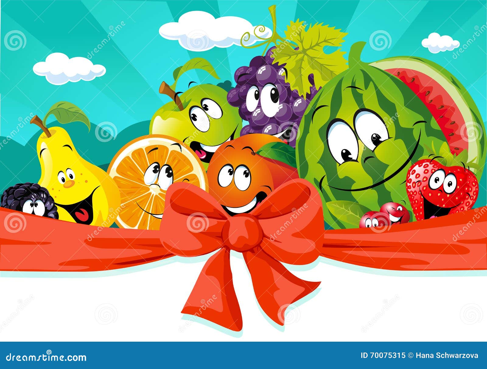 Funny Fruit Cartoon on Banner Design - Vector Stock Vector ...