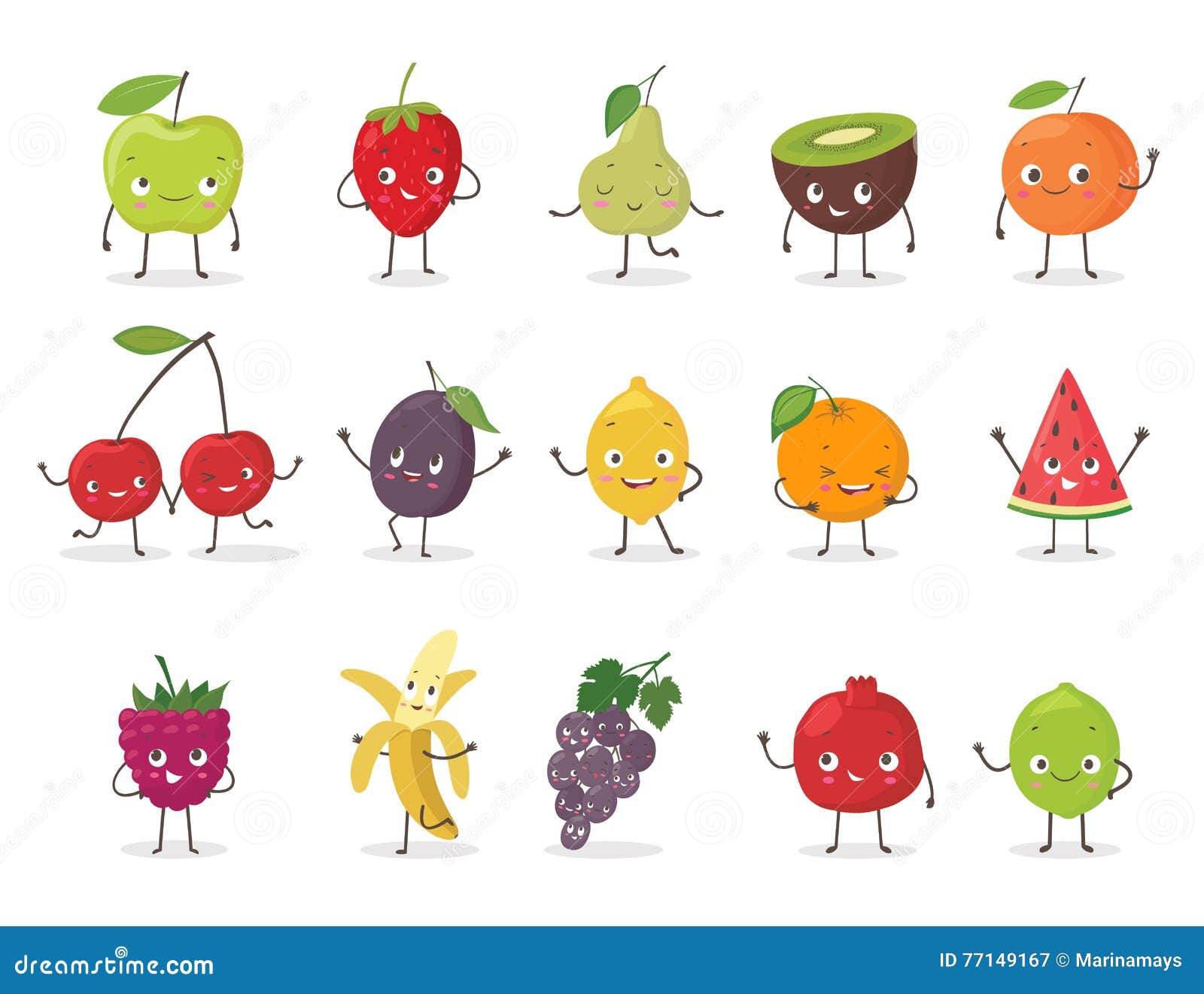 Funny Fruit Character Set. Cartoon Vector Illustration Stock Vector ...