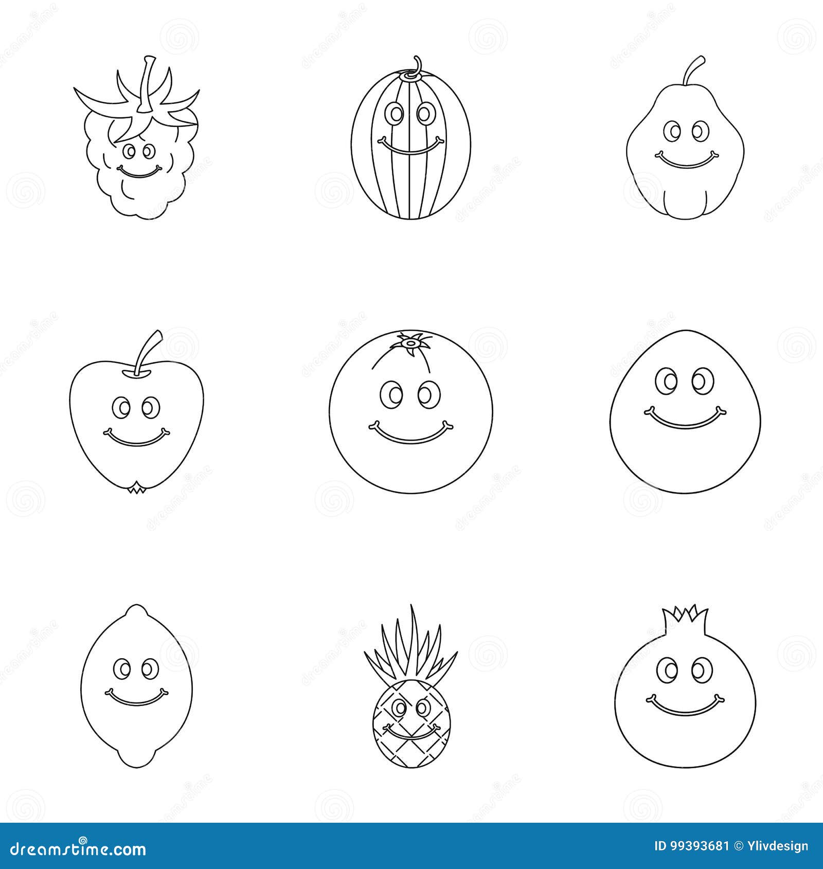 Funny Fruit Face Icon Set, Outline Style Stock Vector - Illustration of ... Funny Fruit Face Icon Set, Outline Style Stock Vector - Illustration of ...