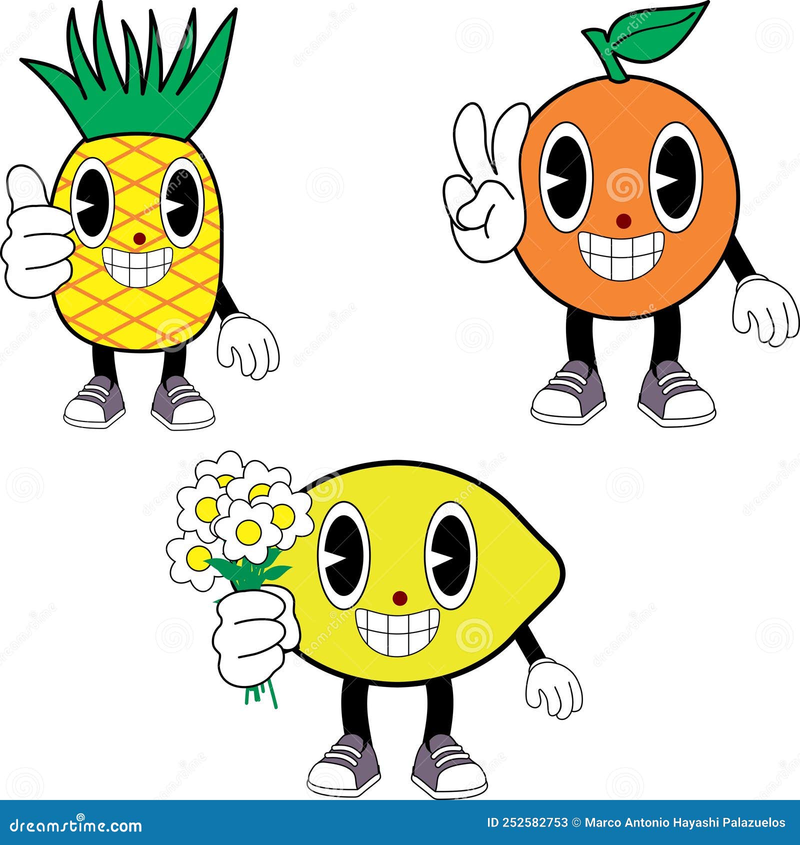 Funny Fruits Cartoon Old Retro Style Cartoon Set Pack Stock Vector ... Funny Fruits Cartoon Old Retro Style Cartoon Set Pack Stock Vector ...