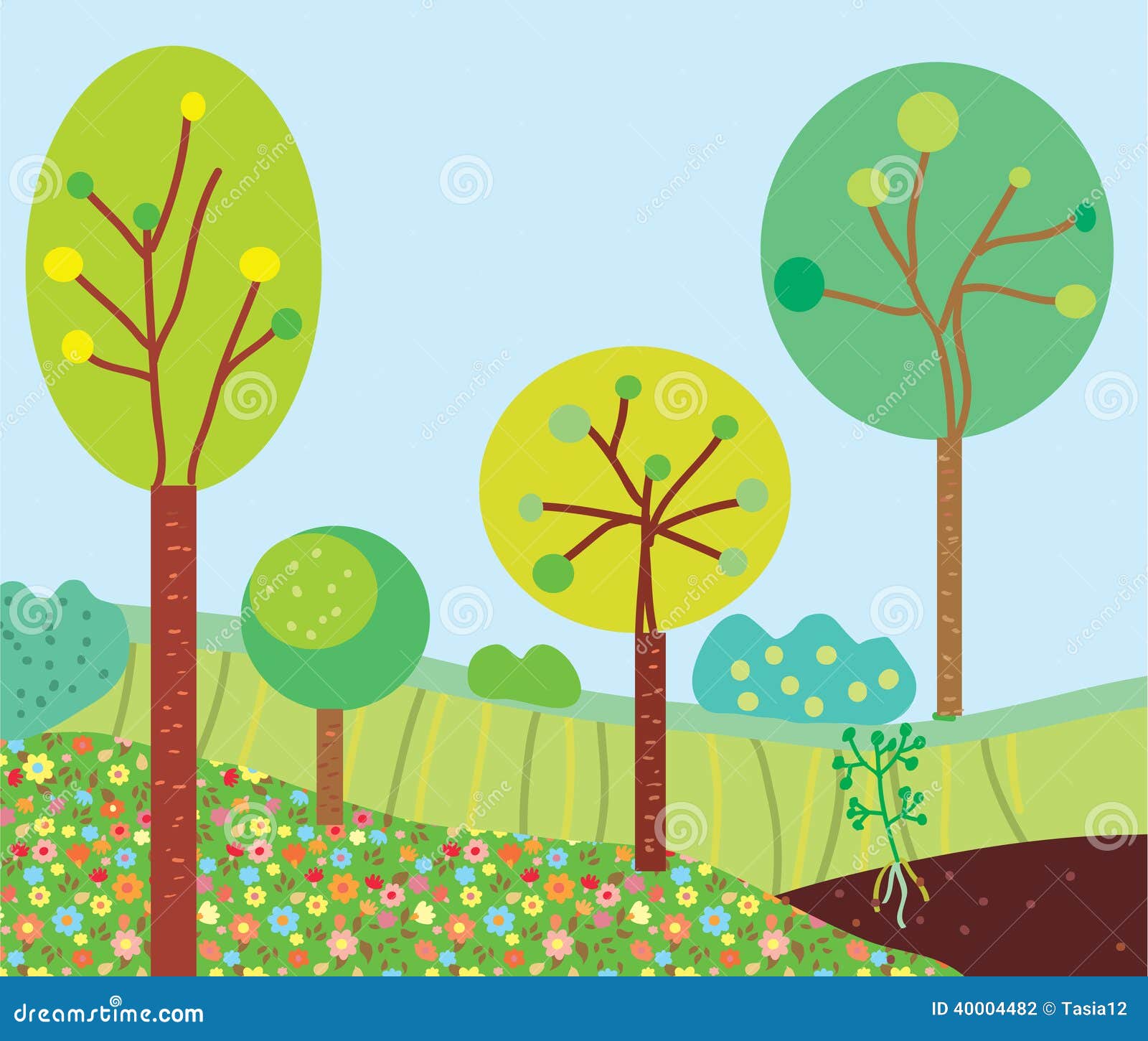 Funny Garden Landscape with Trees Stock Vector - Illustration of baby ...