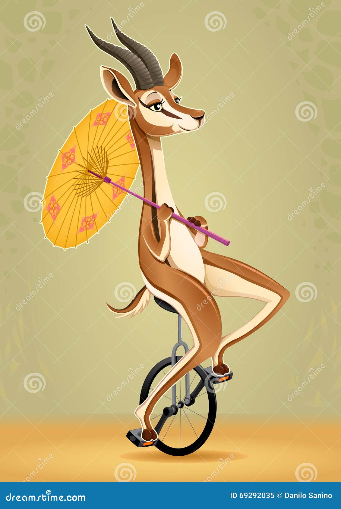 Funny Gazelle on an Unicycle Stock Vector - Illustration of character ...