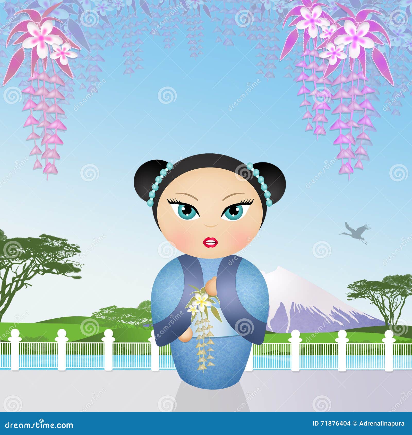 Funny Geisha in Japan stock illustration. Illustration of wisteria ...