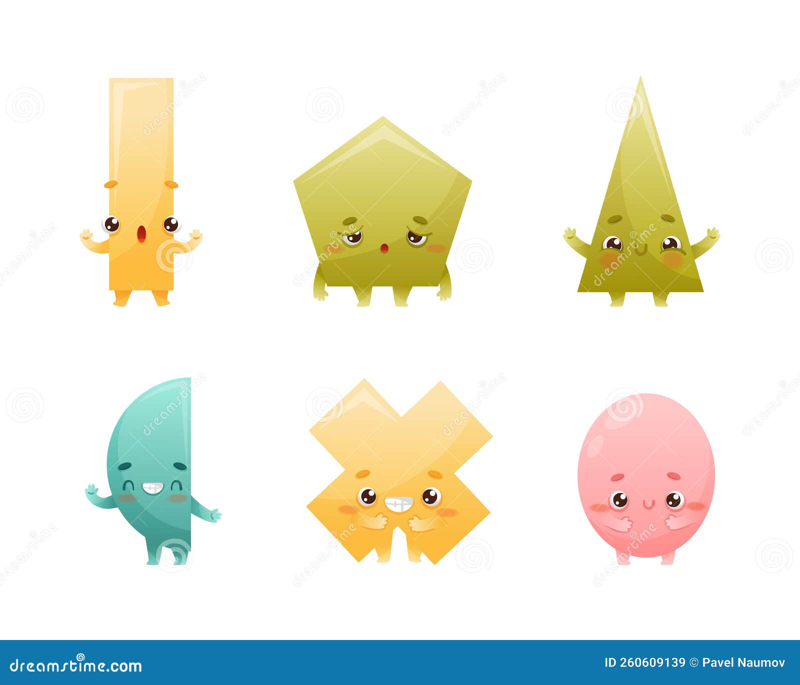 Funny Geometric Shape Character with Different Face Expression Vector ...