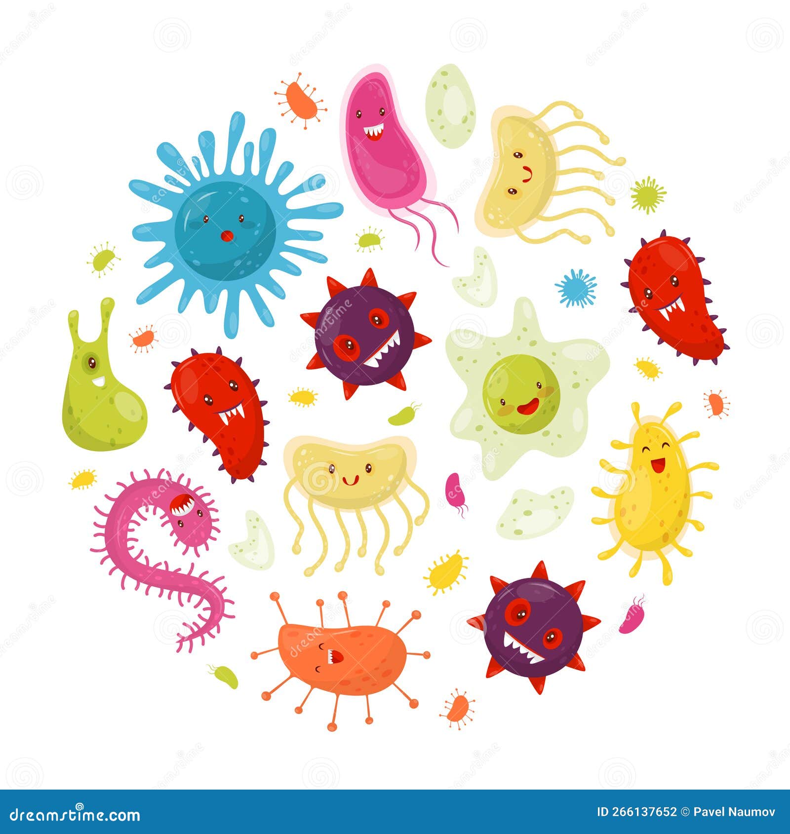 Funny Germs and Bacteria with Cute Face Round Composition Vector ...
