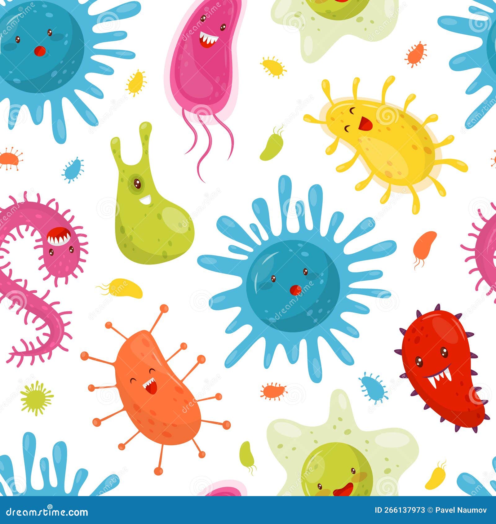 Funny Germs and Bacteria with Cute Face Seamless Pattern Vector ...