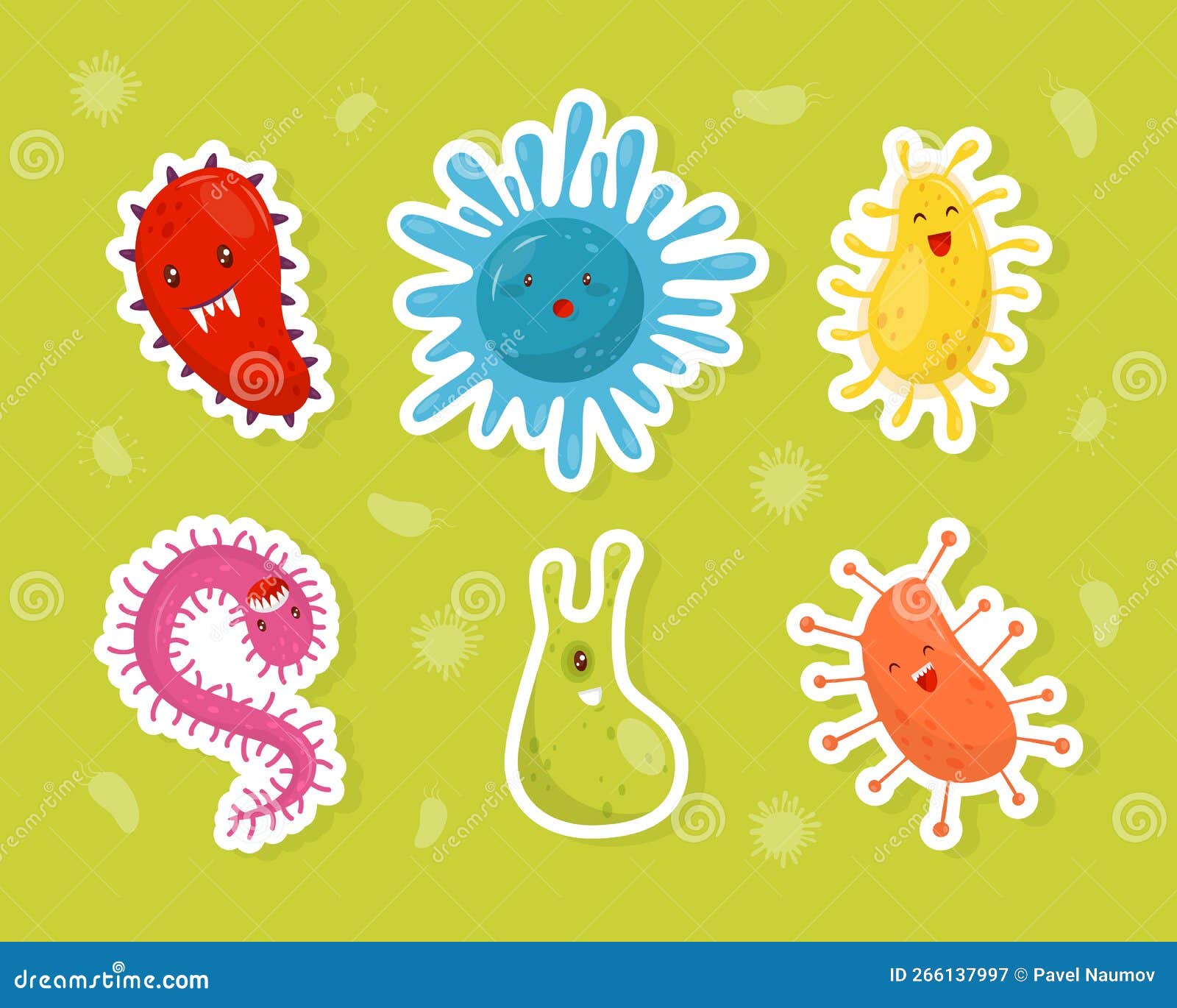 Funny Germs and Bacteria with Cute Face Vector Sticker Set Stock Vector ...