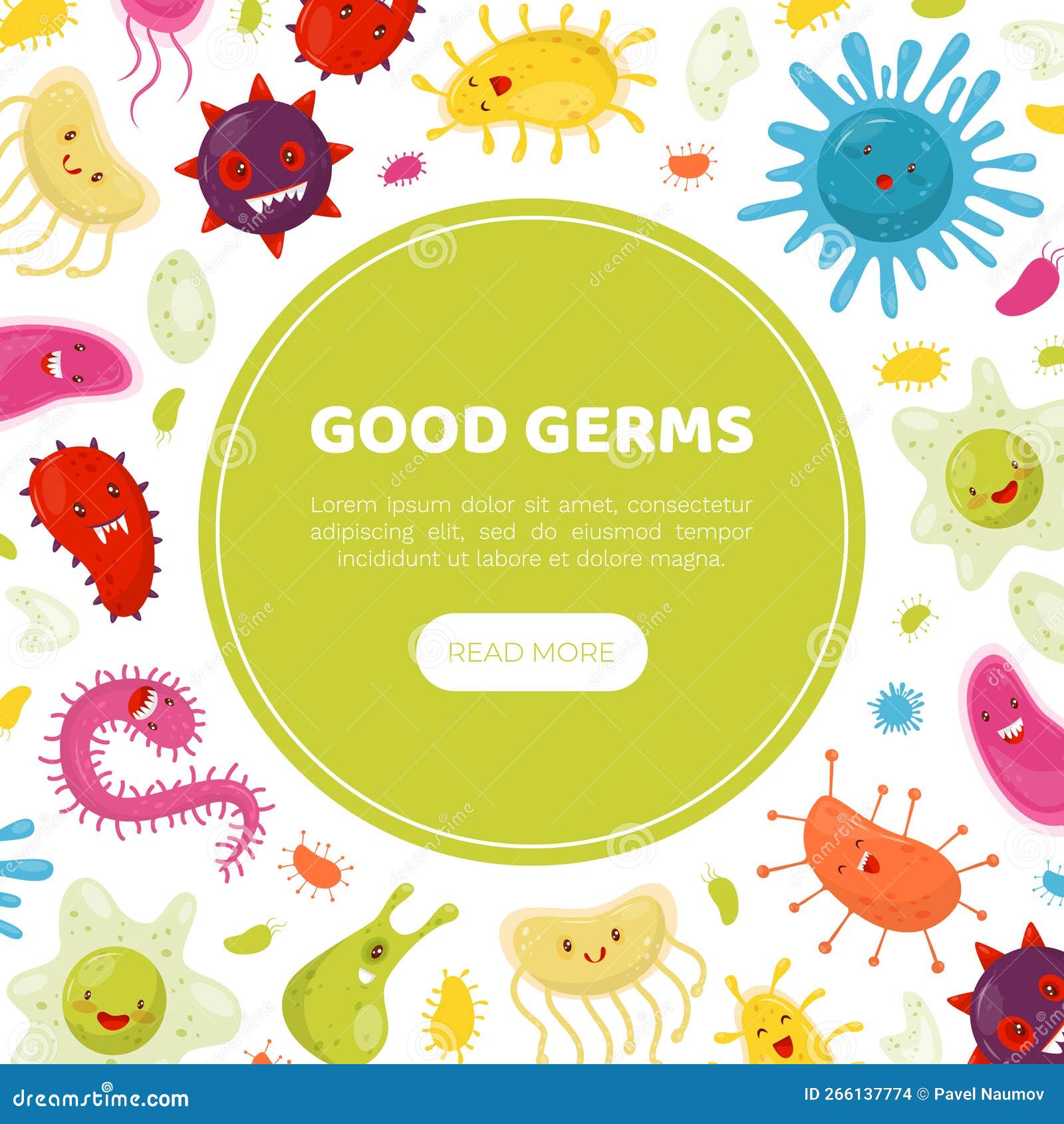 Funny Germs Banner Design with Good and Bad Bacteria with Cute Face ...