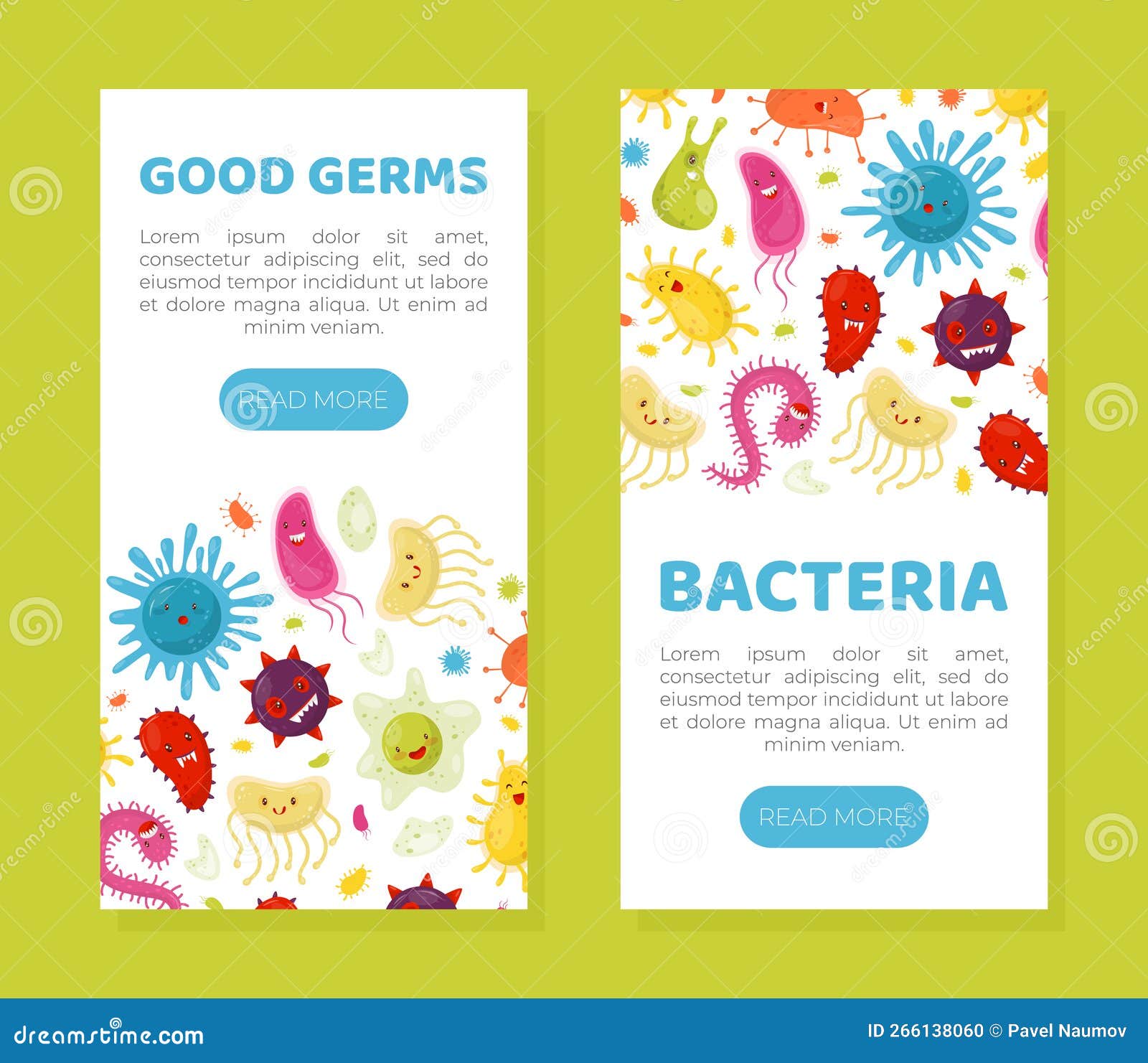 Funny Germs Banner Design with Good and Bad Bacteria with Cute Face ...