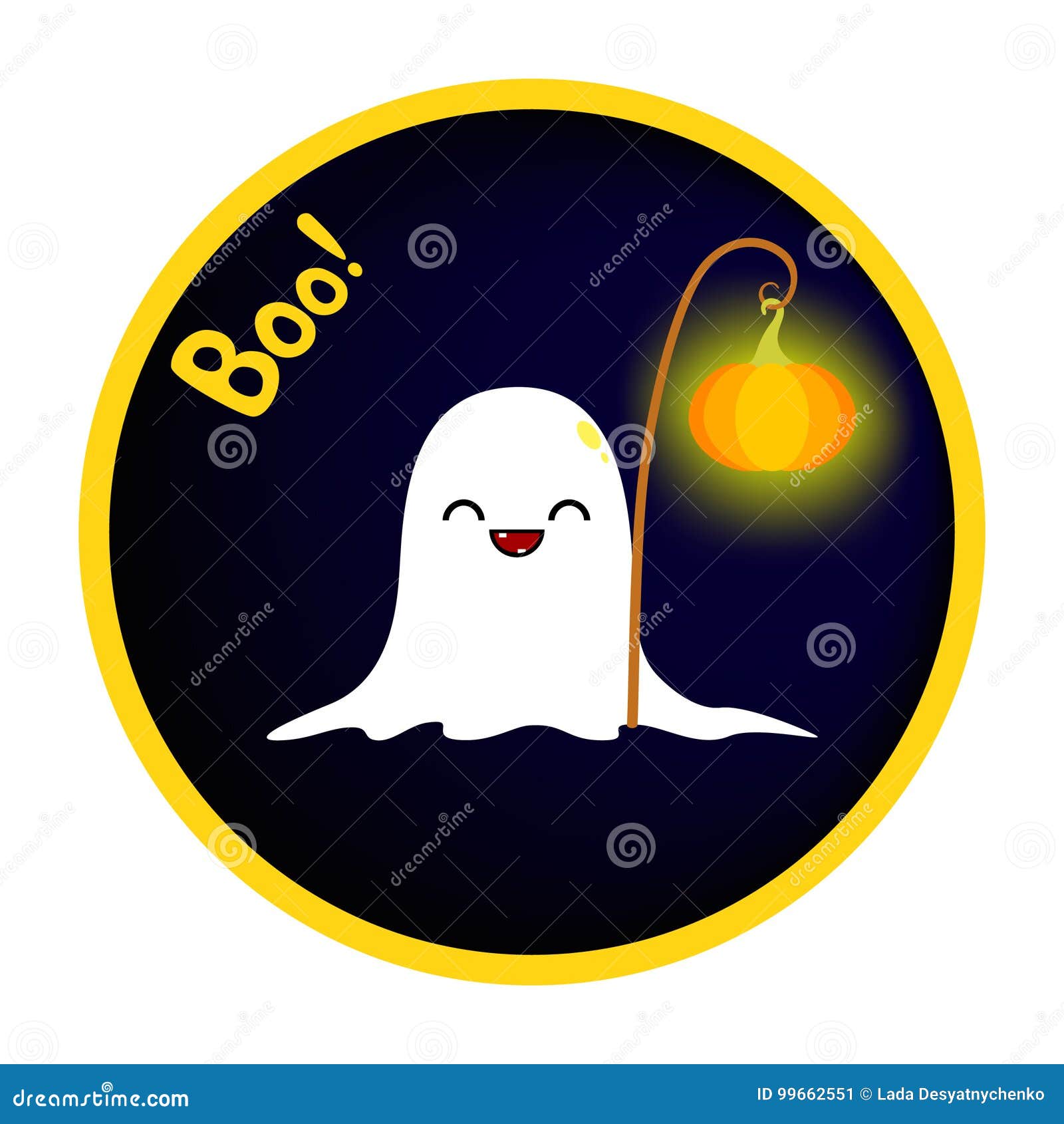 Funny Ghost with a Pumpkin Flashlight Stock Vector - Illustration of ...