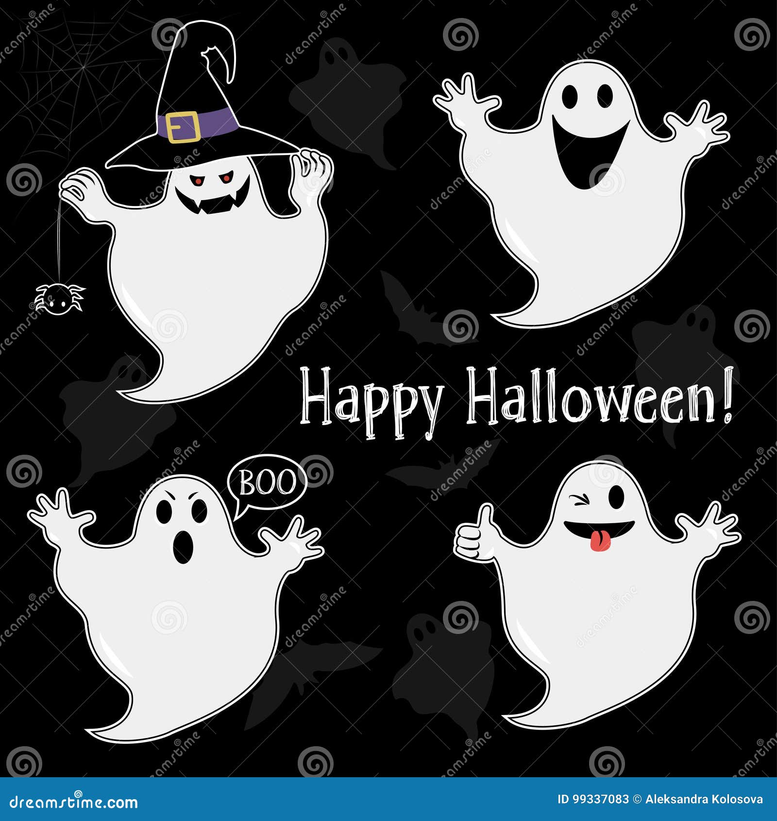 Funny Ghosts with Different Emotions. Stock Vector - Illustration of ...