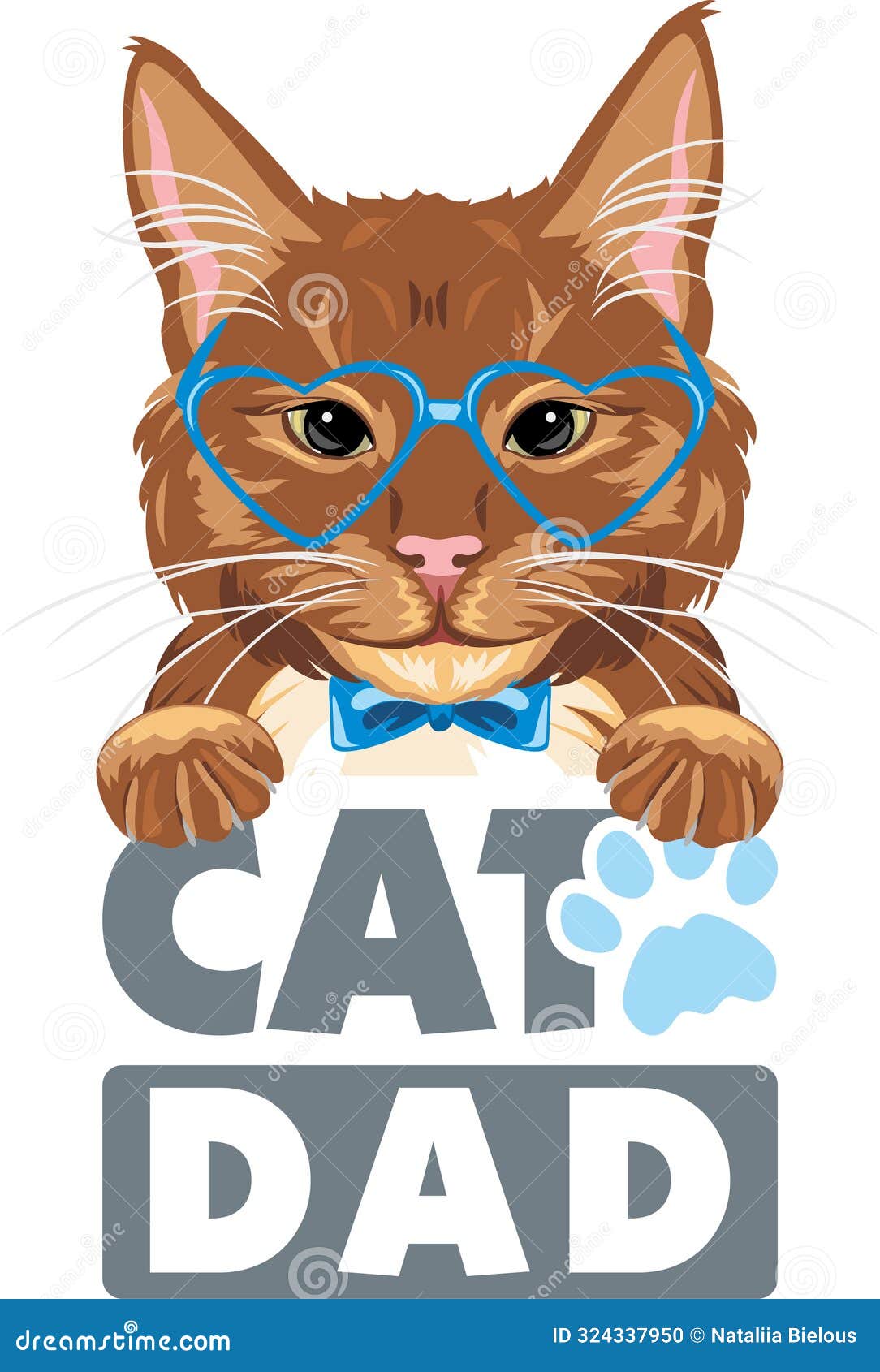 Funny Ginger Cat Dad with Blue Eyeglasses and Bowtie Stock Illustration ...