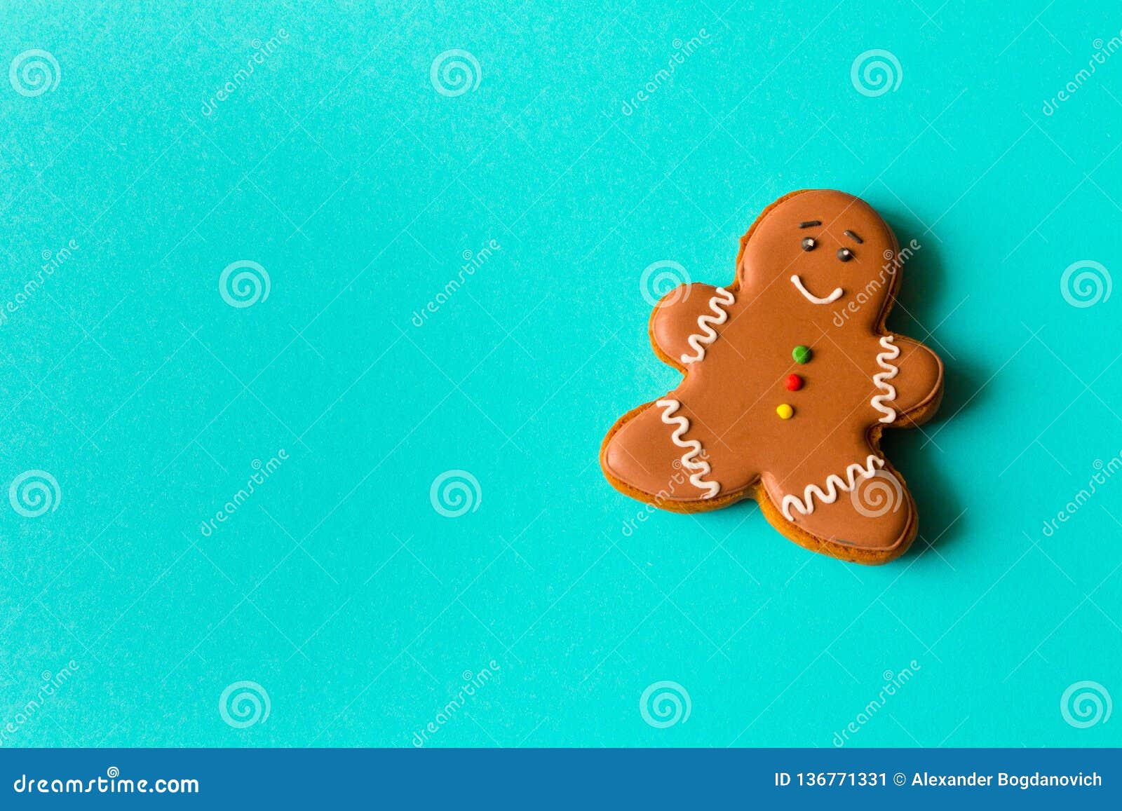 Funny Gingerbread Man on Blue Background. Empty Text Space Stock Image ...