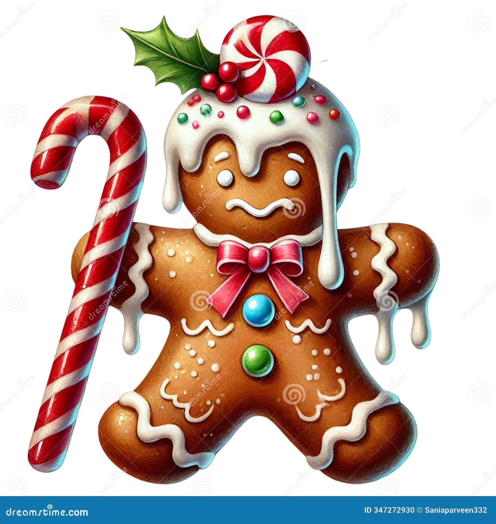 Funny Gingerbread Man Holding a Candy Cane Printable Stock Illustration ...