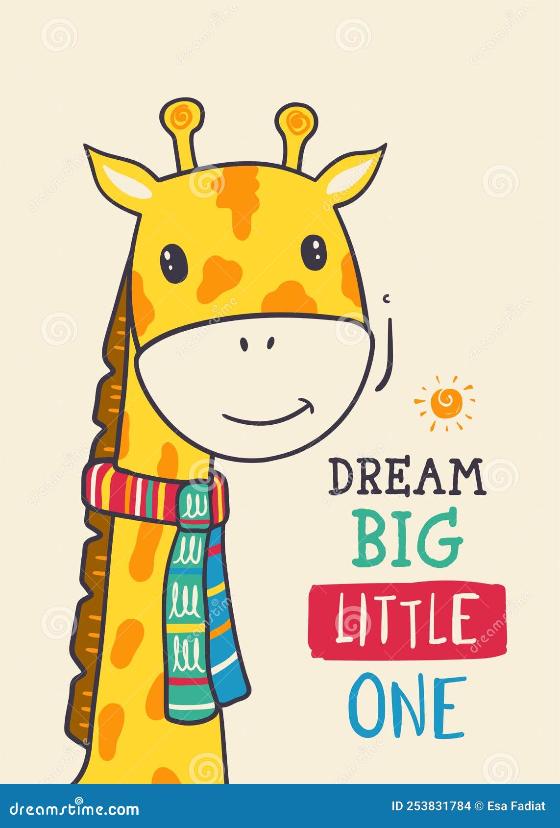Funny Giraffe Cartoon Hand Drawn Illustration Stock Vector ...