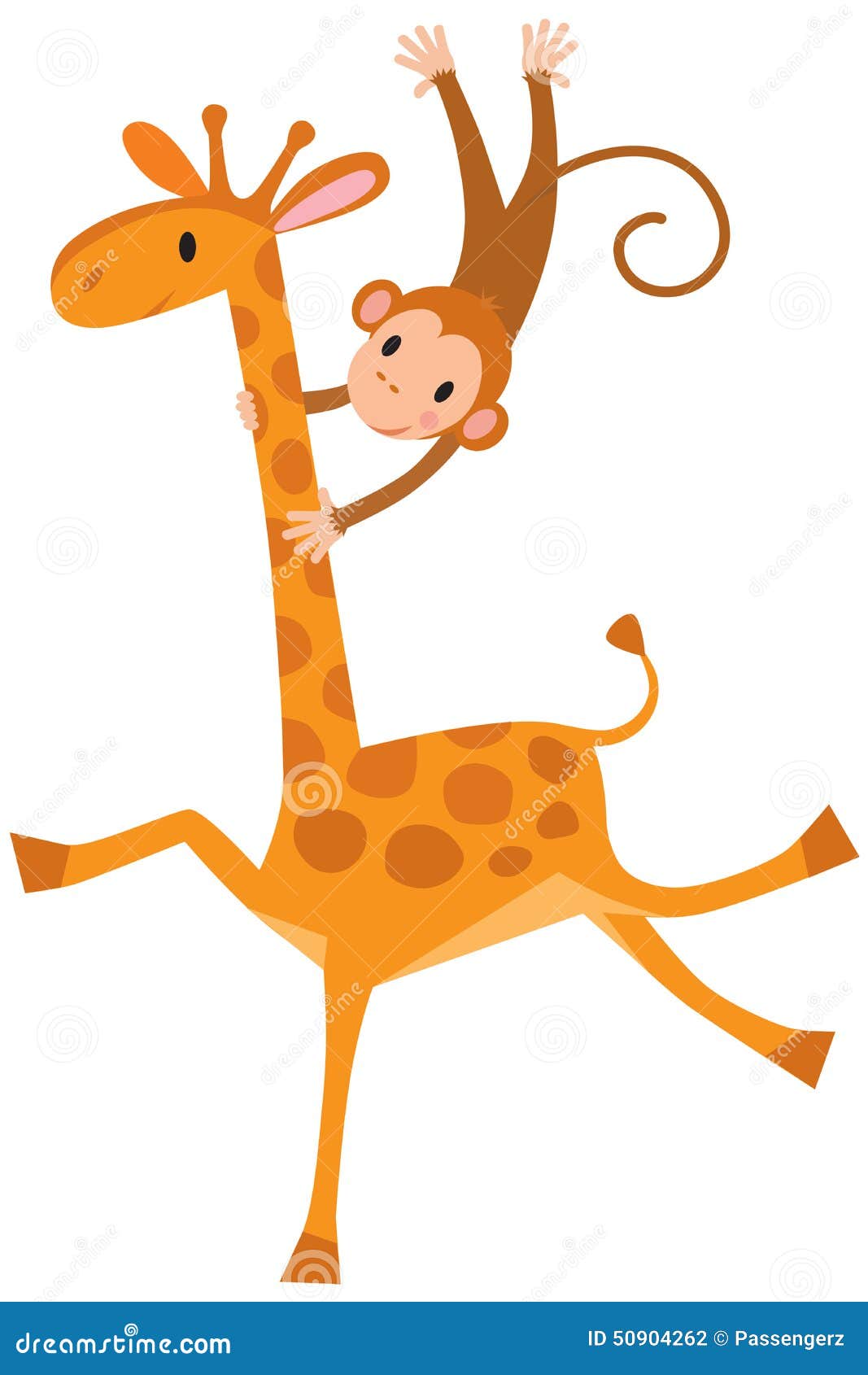 Funny Giraffe With Monkey Stock Vector - Image: 50904262