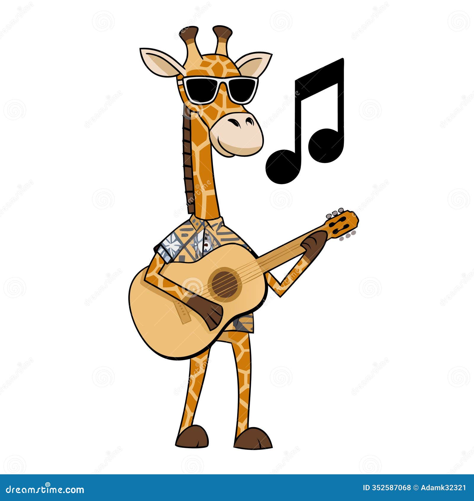 Funny Giraffe Playing Guitar with Sunglasses and Musical Note Vector ...