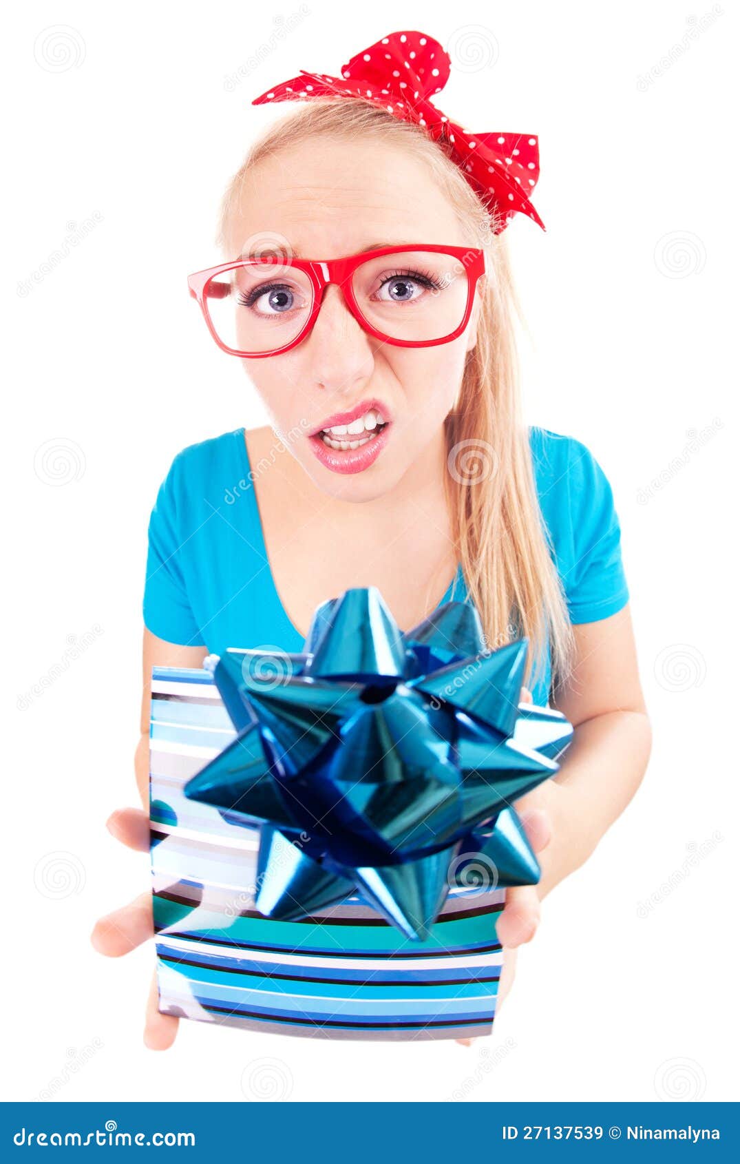 Funny Girl Disappointed with a Gift Stock Image - Image of humor ...