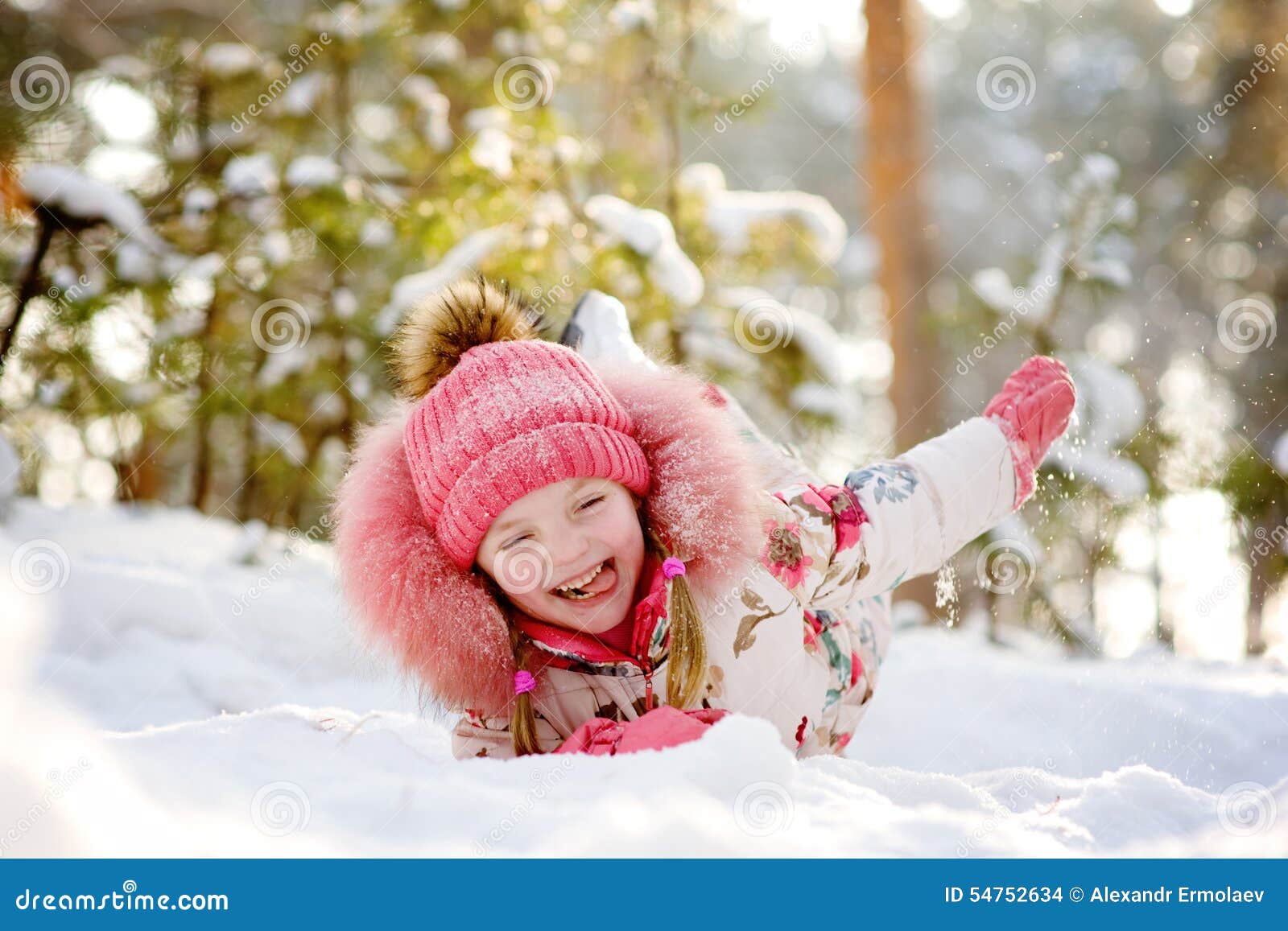 Funny Girl Having Fun in the Snow Stock Photo - Image of portrait ...