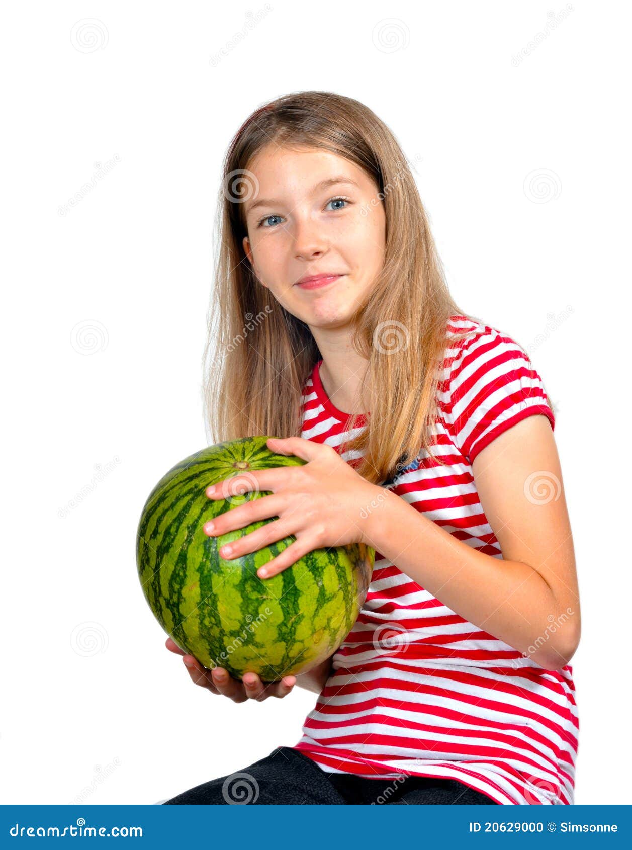 Funny girl melon fruit stock photo. Image of smiling - 20629000