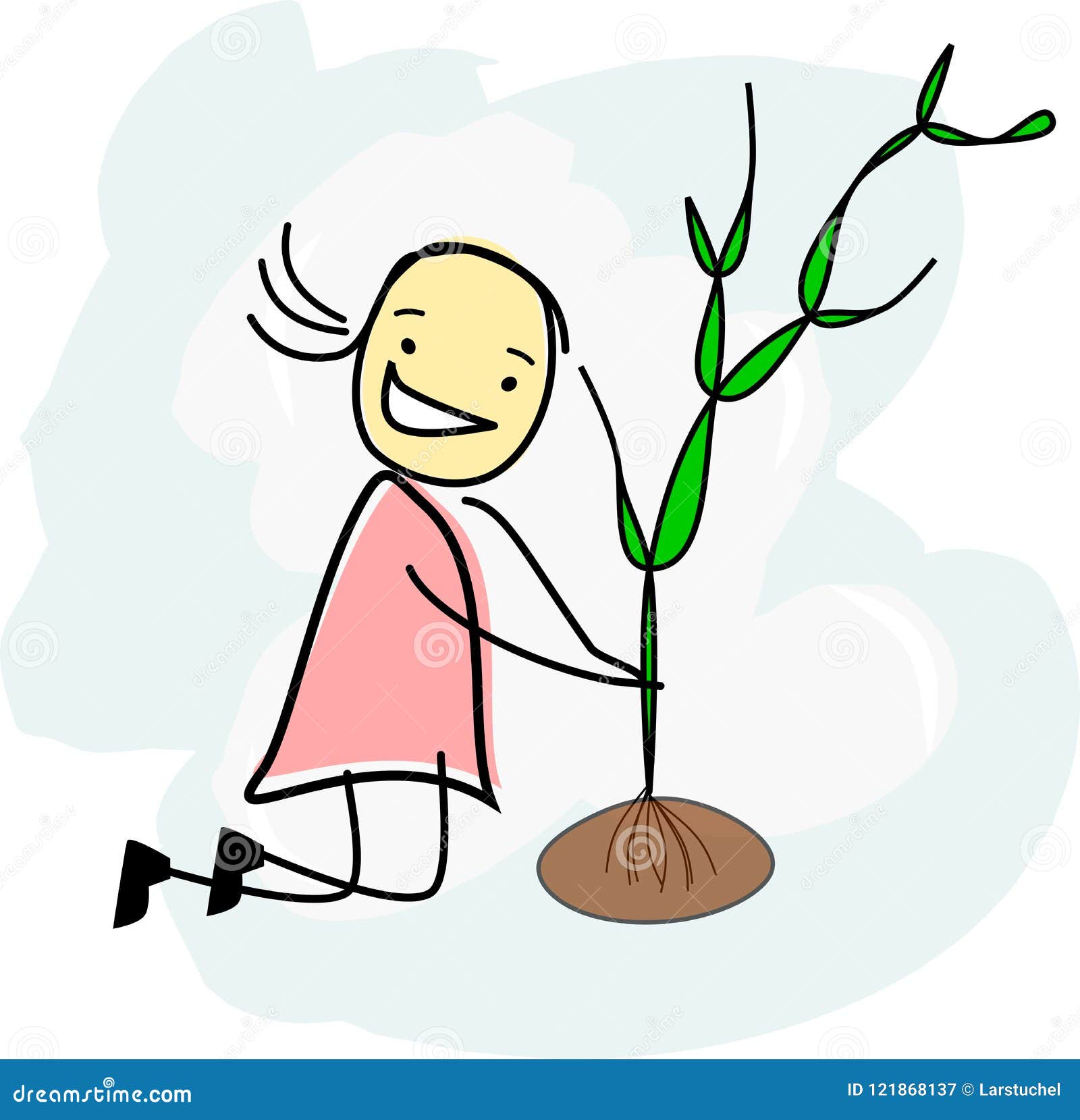 Funny Girl is Planting a Tree Stock Illustration - Illustration of ...