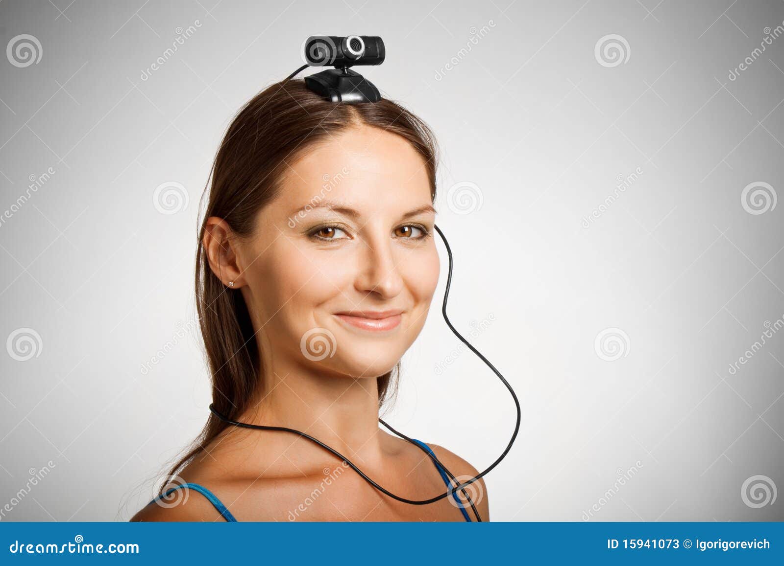 Funny girl with webcamera stock image. Image of technology - 15941073