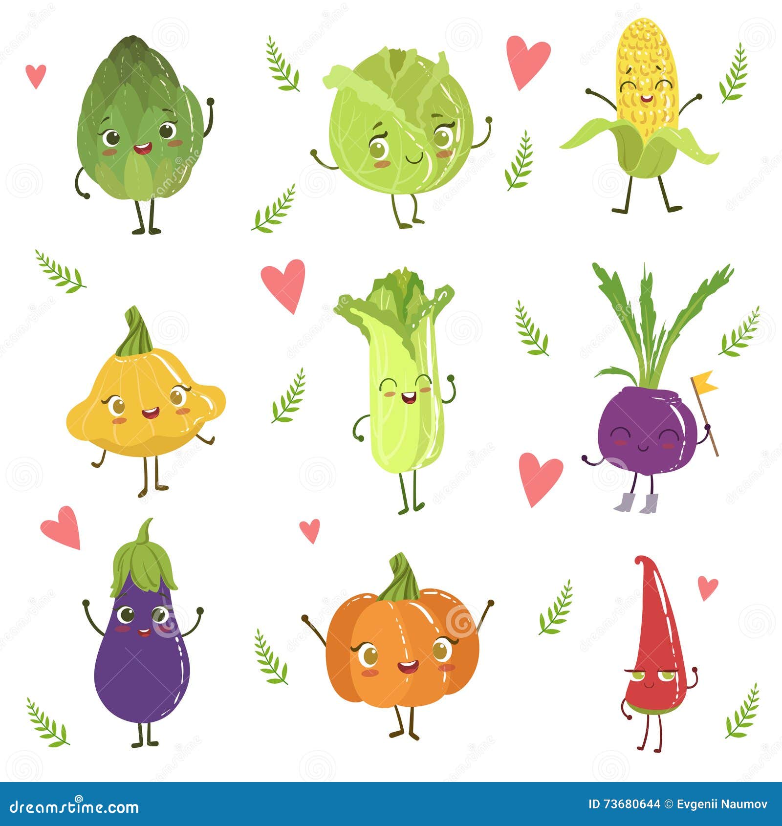 Funny Girly Design Vegetables Collection Stock Vector - Illustration of ...