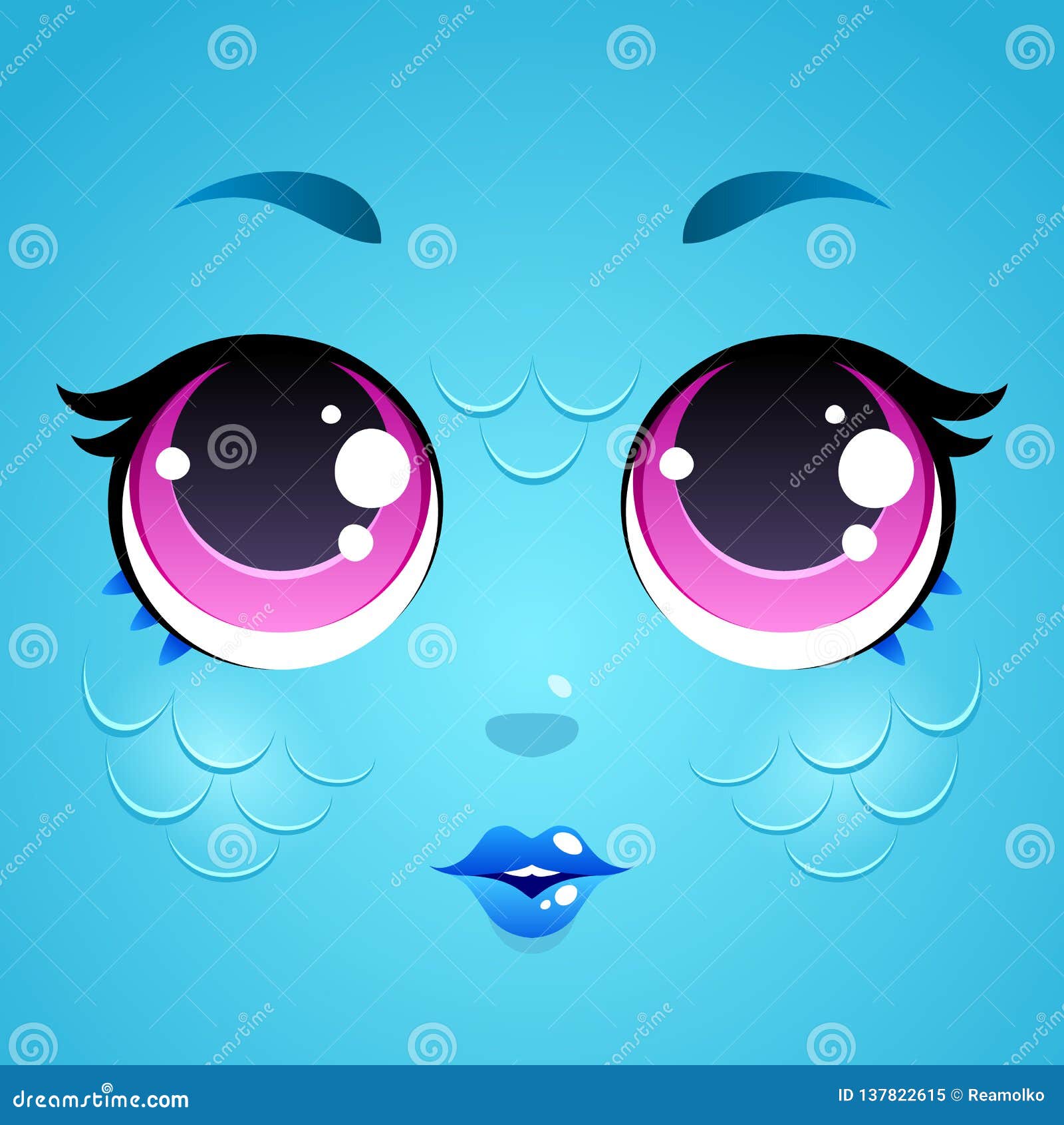 Funny Girly Doll Face. Kawaii Avatar. Cartoon Vector | CartoonDealer ...