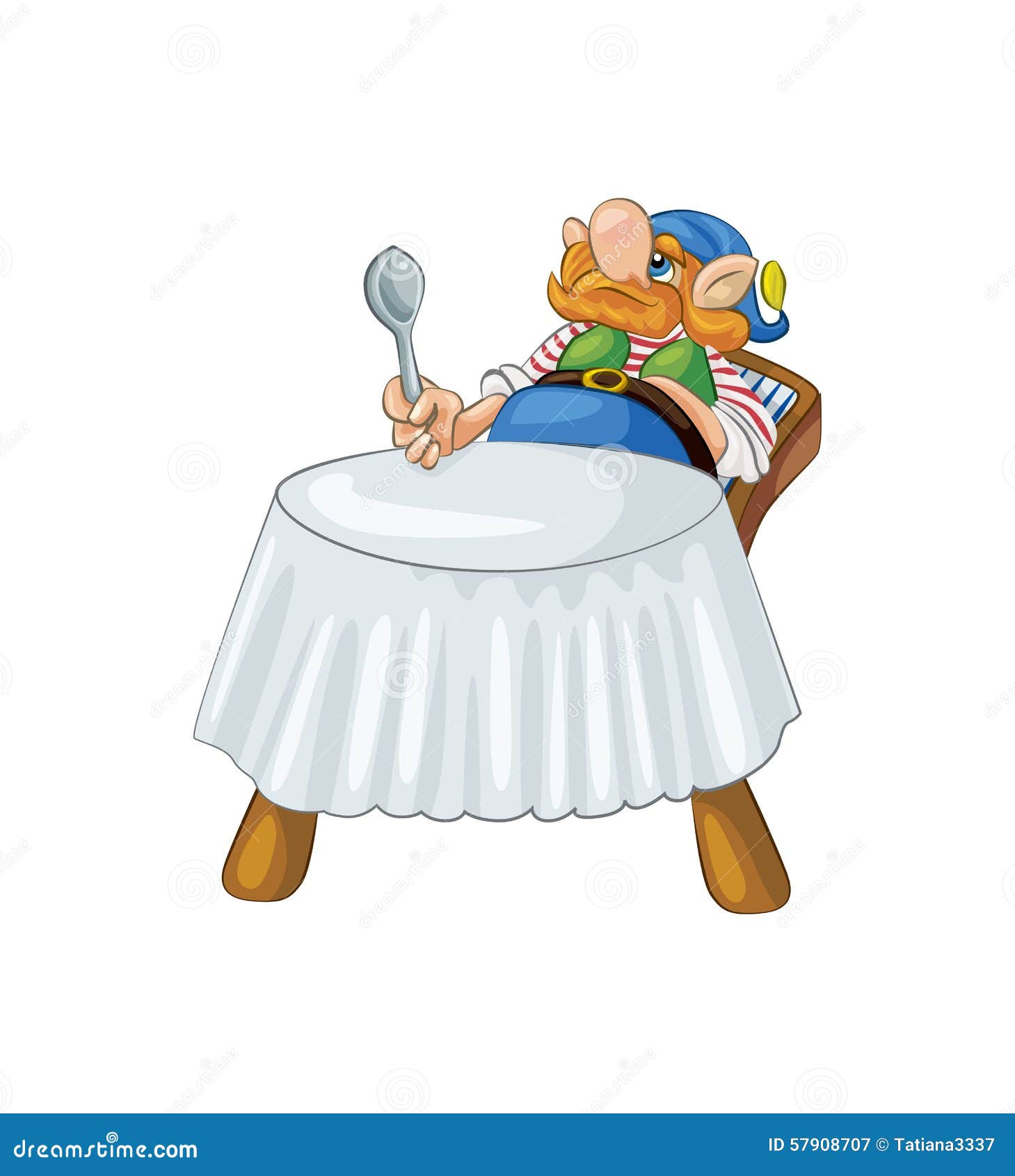 Funny Gnome Sitting at the Table Stock Vector - Illustration of green ...