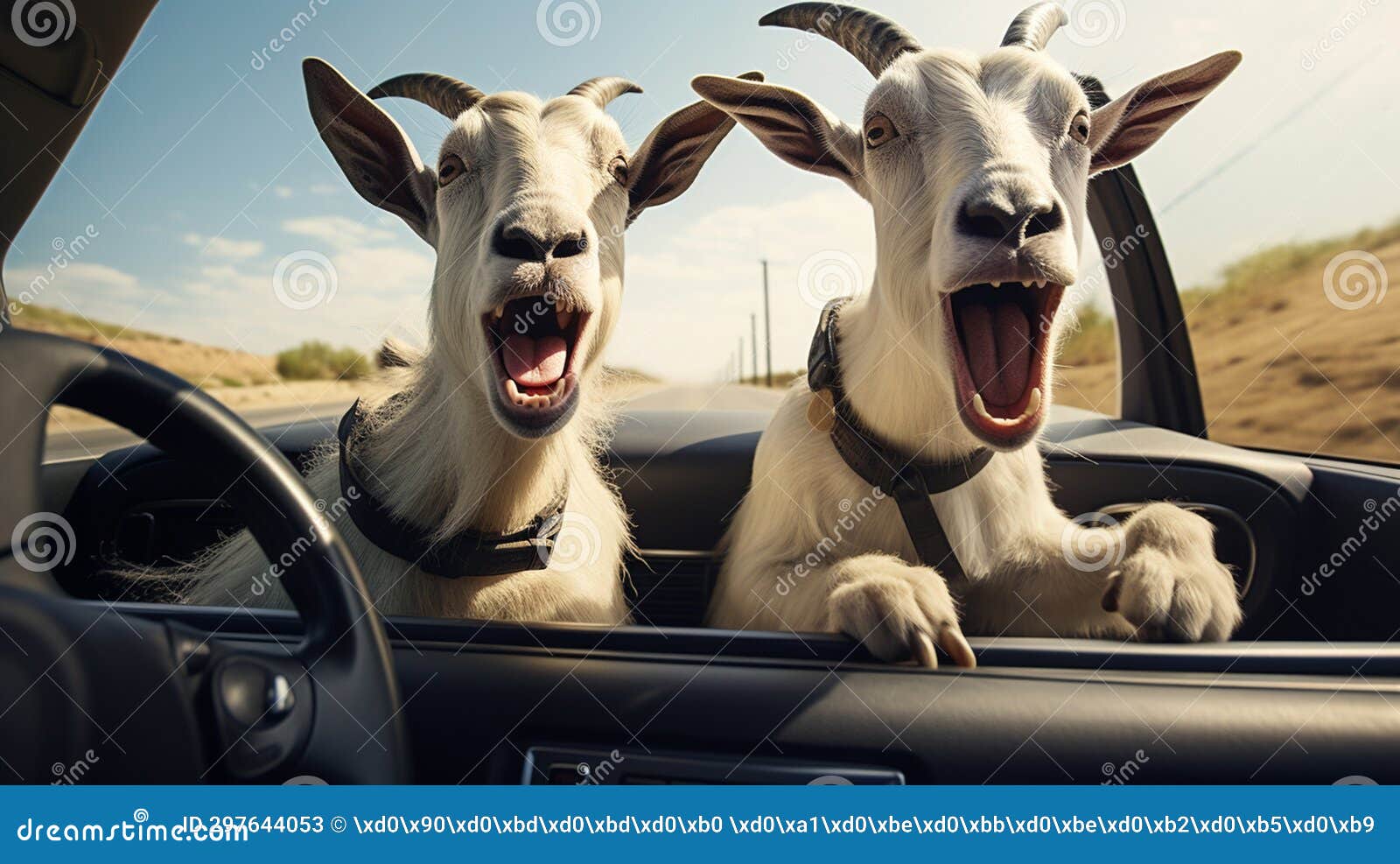 Funny Goats Driving with a Car.Generative AI Stock Illustration ...