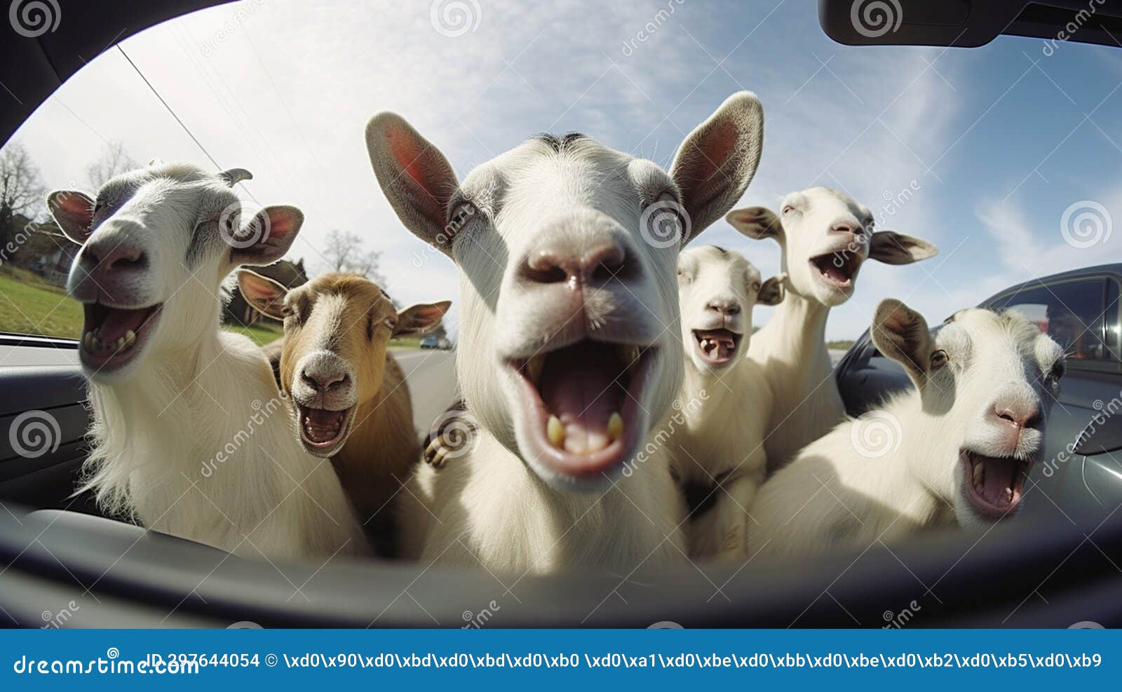 Funny Goats Driving with a Car.Generative AI Stock Photo - Image of ...