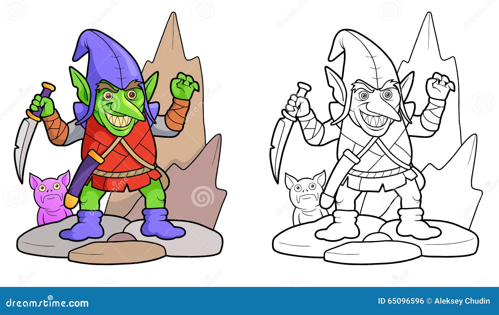 Funny goblin with a knife stock illustration. Illustration of monster ...