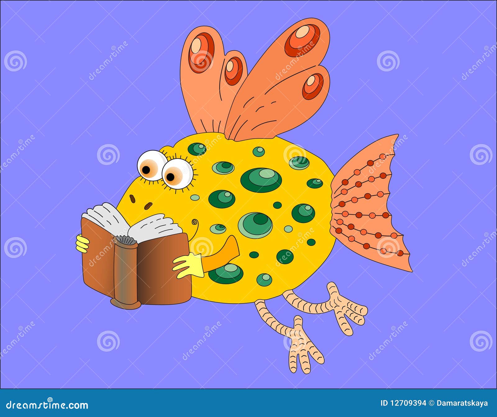 Funny gold fish with book stock vector. Illustration of data - 12709394