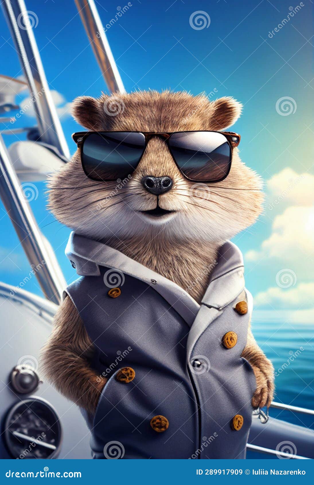 Funny Gopher in a Jacket and Sunglasses Traveling on a Yacht. AI ...