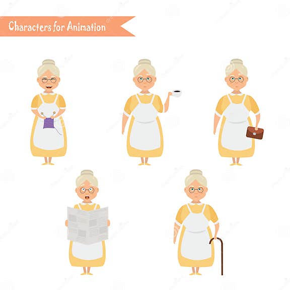 Funny Grandmother Housewife Cartoon Stock Vector Illustration Of