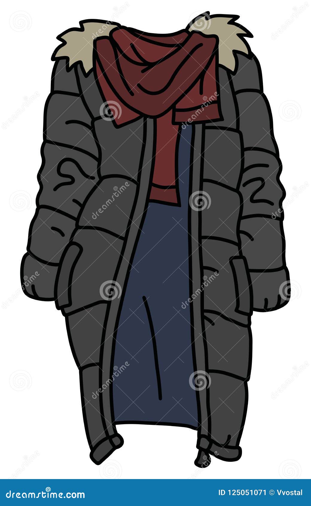 The Funny Gray Coat with a Red Scarf Stock Vector - Illustration of ...