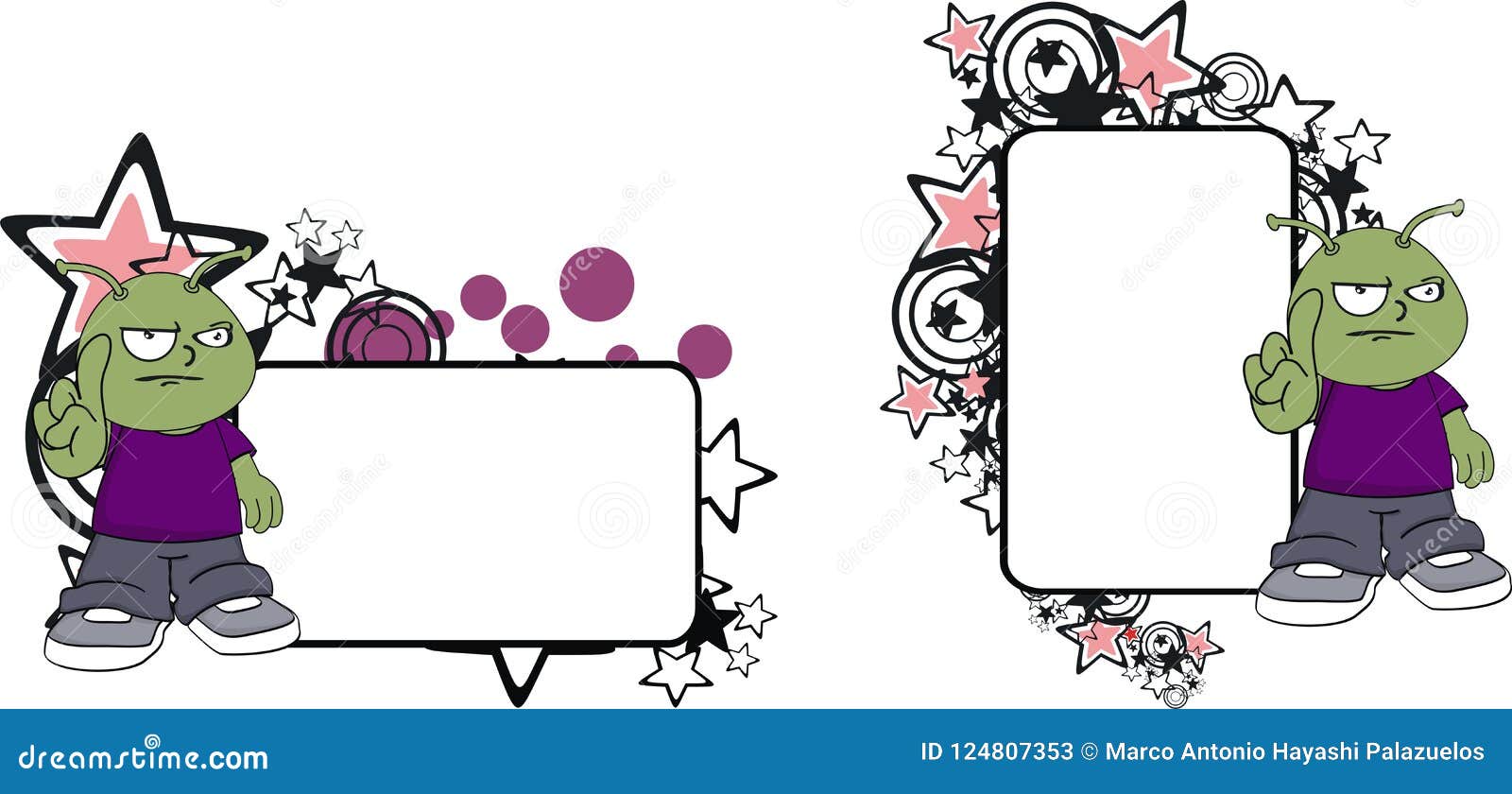 Grumpy Green Alien Cartoon Copyspace Set Stock Vector - Illustration of ...