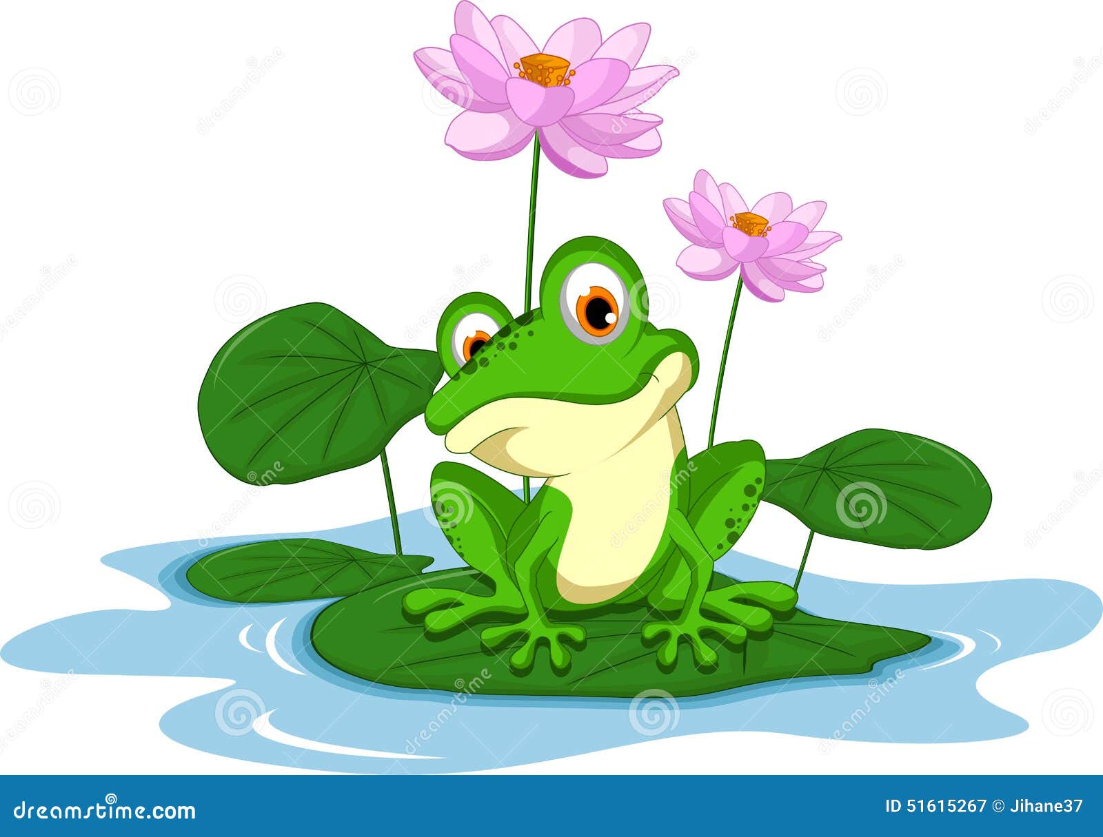 Funny Green Frog Cartoon Sitting on a Leaf Stock Illustration ...
