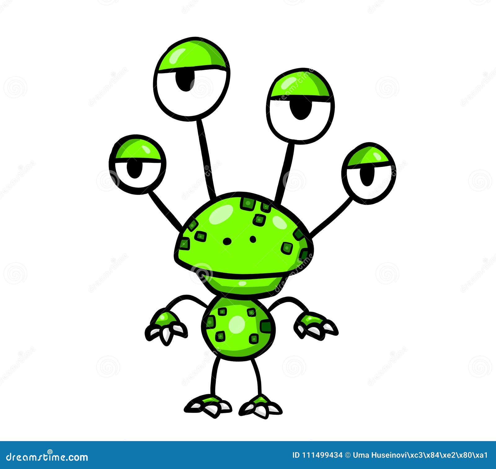 Funny Green Monster with Four Eyes Stock Illustration - Illustration of ...