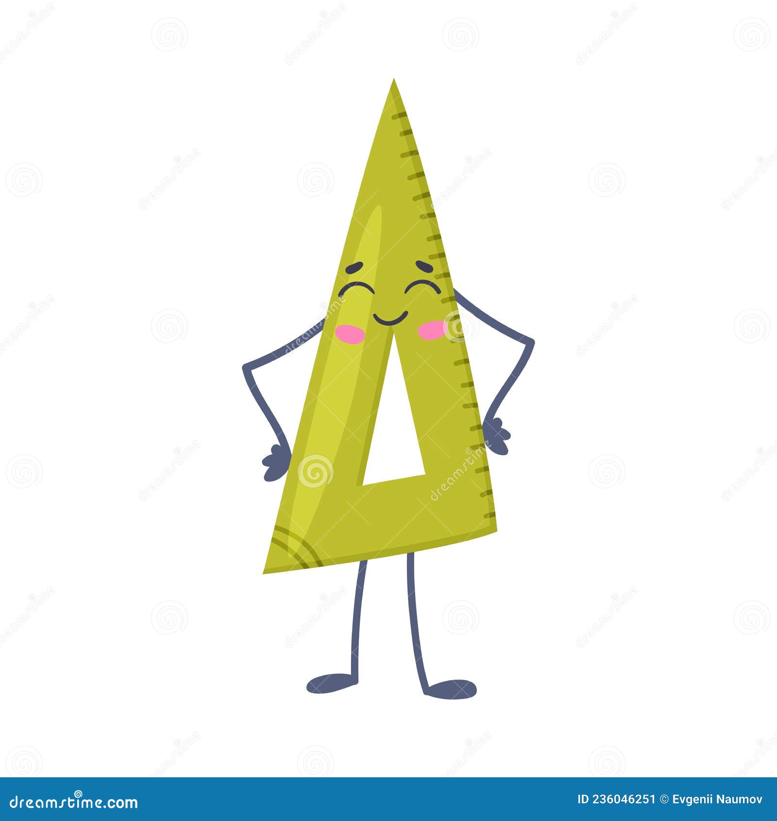 Funny Green Triangular Ruler As Office Supply Humanized Character ...