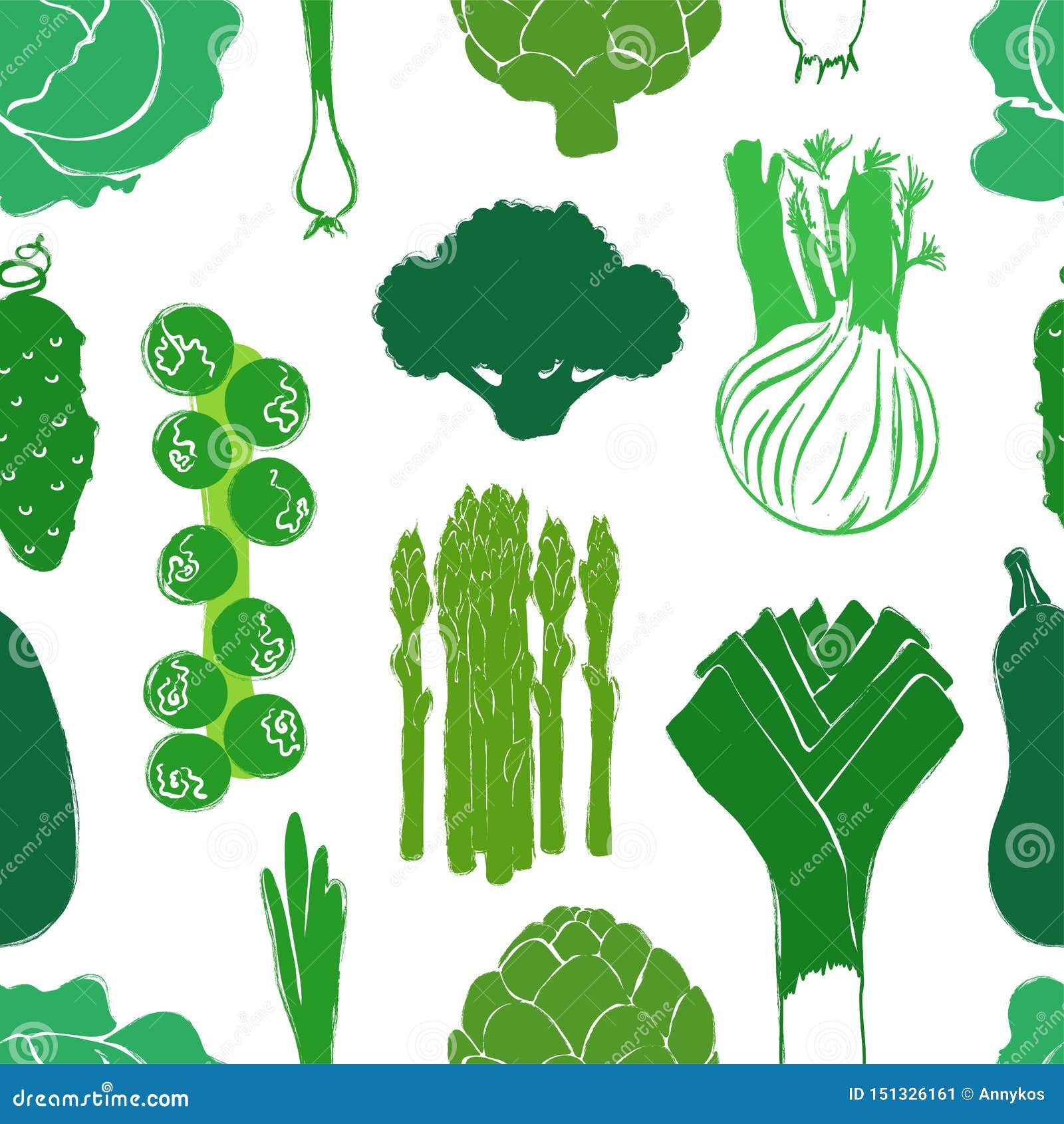 Funny Green Vegetables Seamless Pattern Stock Vector - Illustration of ...