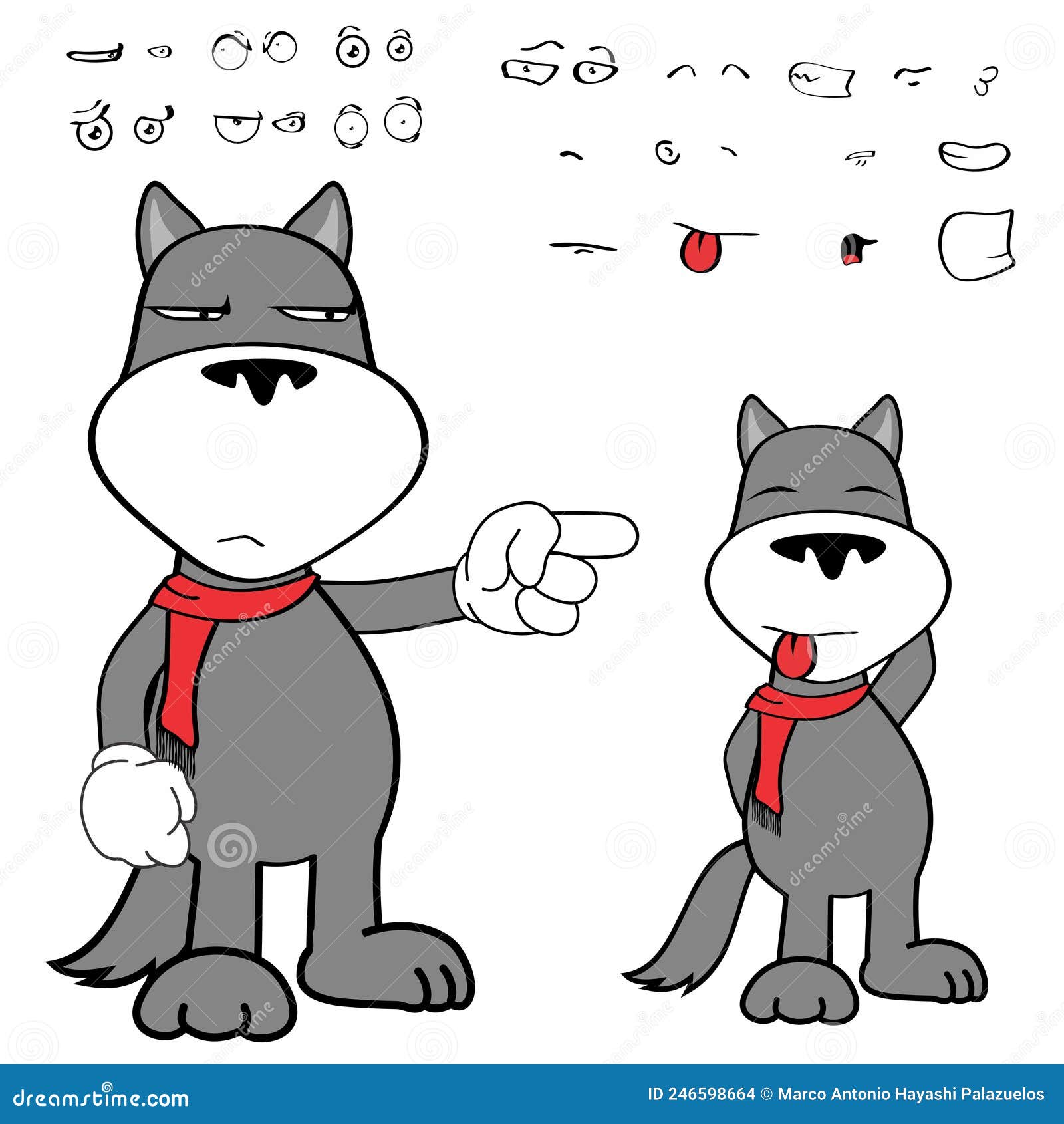 Funny Grumpy Wolf Cartoon Kawaii Expressions Pack Stock Vector ...