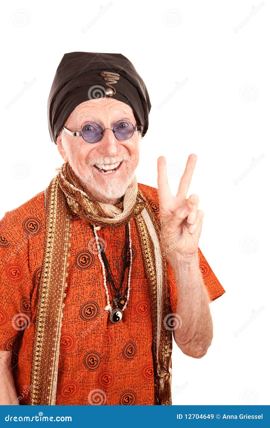 Funny Guru Making Peace Sign Stock Image - Image of character, open ...